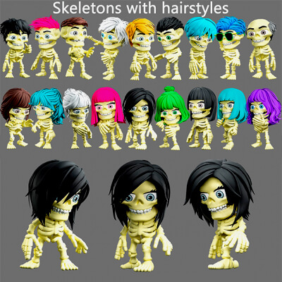 Skeletons With Hairstyles - 3D Model by 7ka