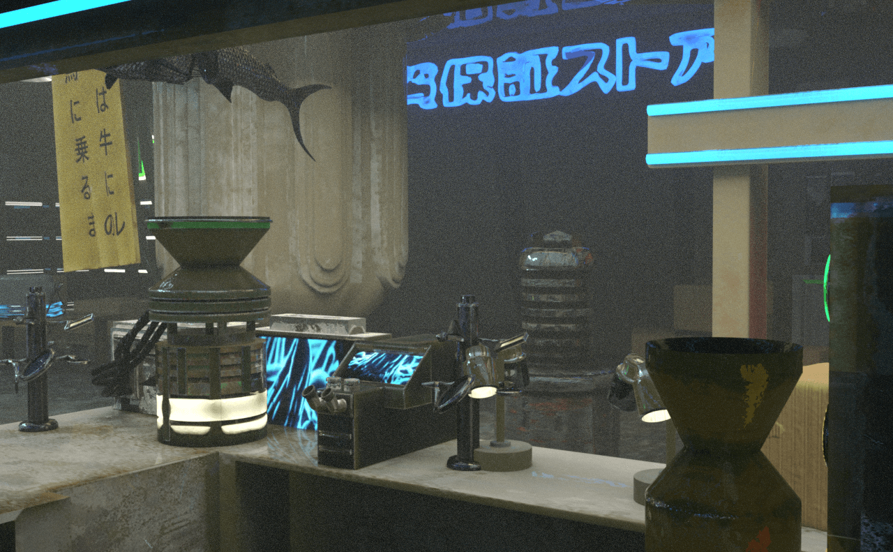 Fish Ladies Stand- Animoid Row 3D Render, Digital Art by 808state