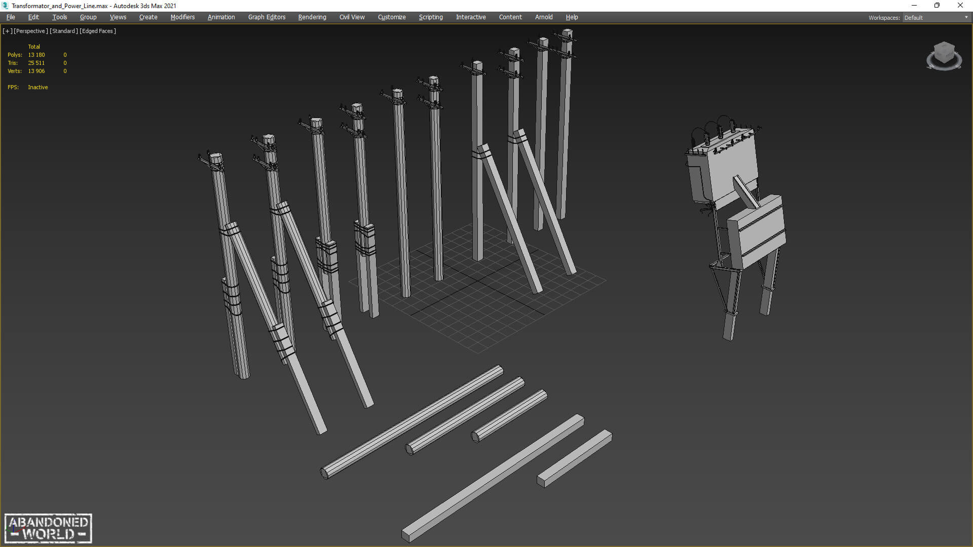 Transformer and Power Line - 3D Model by Abandoned World