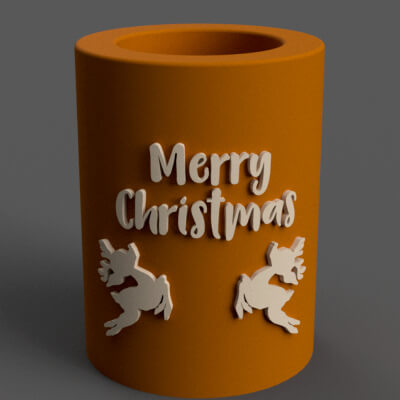 Candle Holder with Merry Christmas a Deer 3D Print Model by abanobblackbox