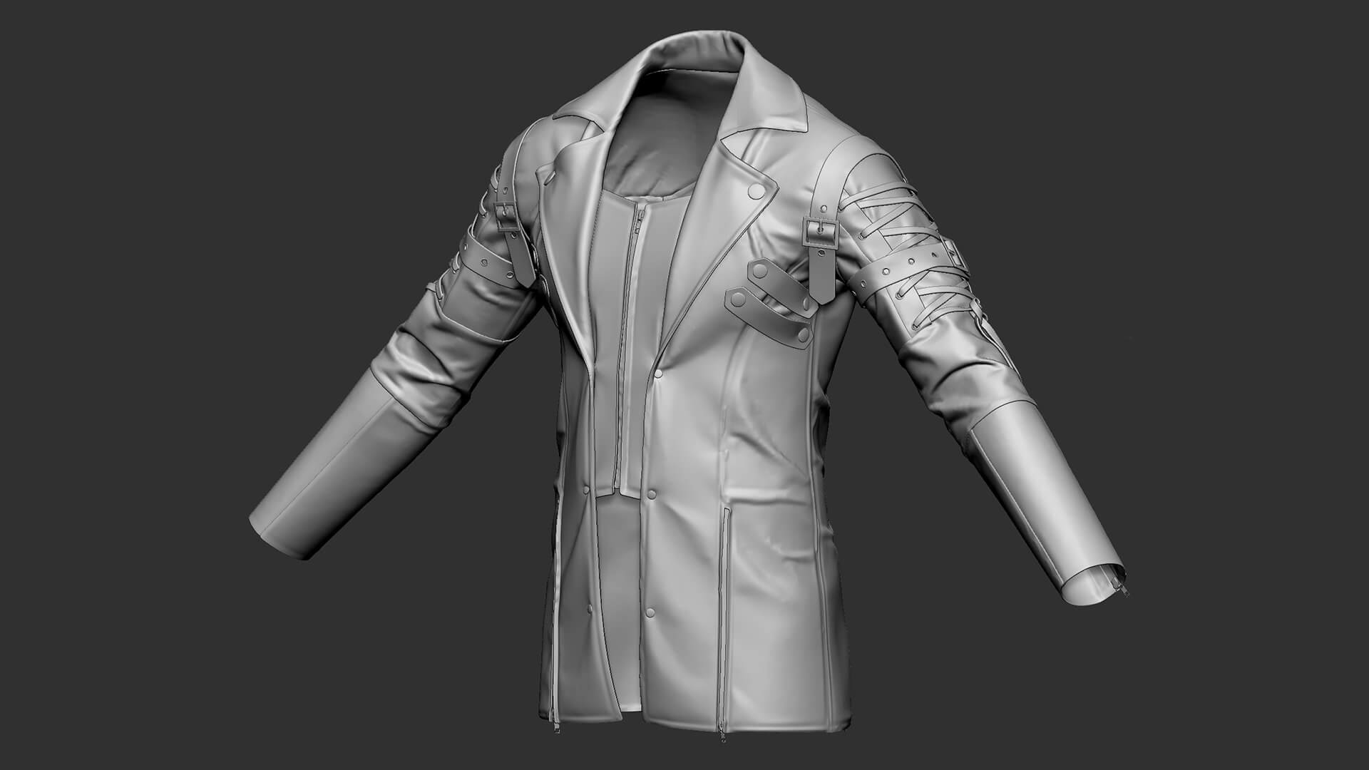 Male Leather Coat - 3D Model by abuvalove
