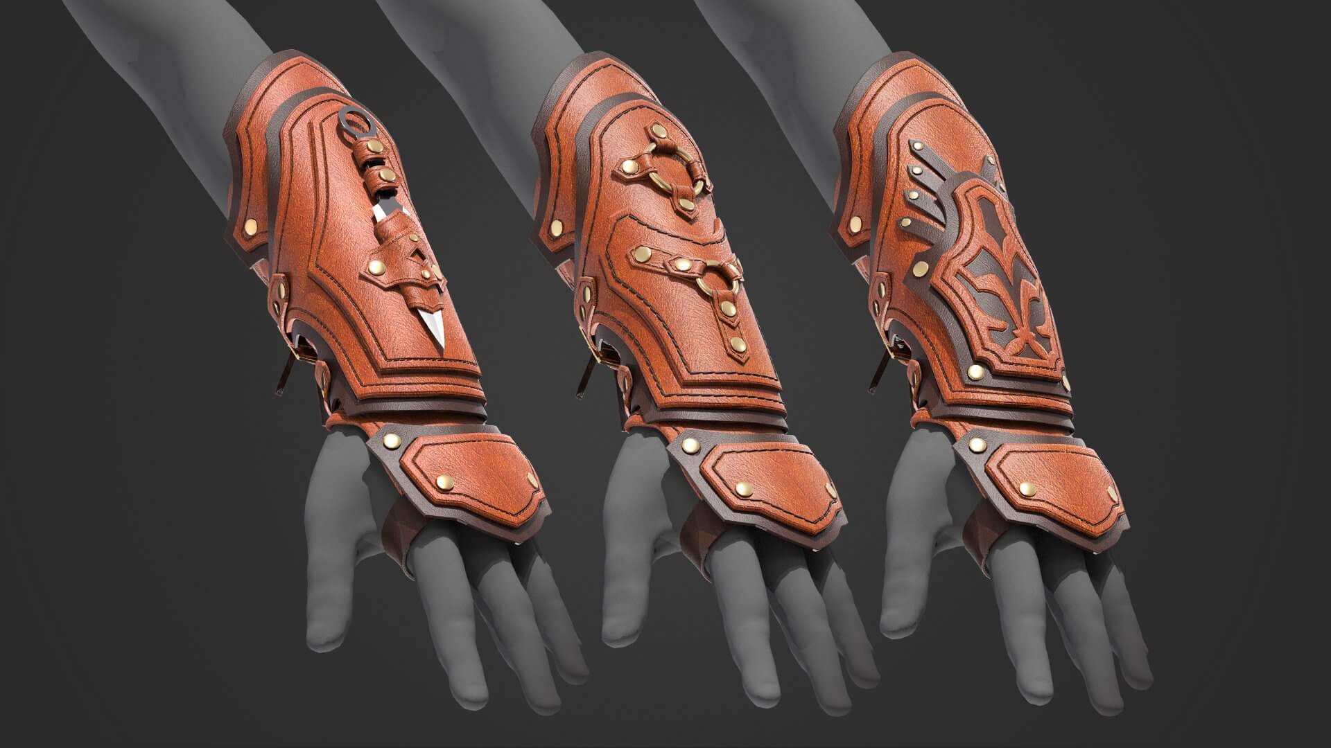 Medieval Bracers Leather Armor - 3D Model by abuvalove