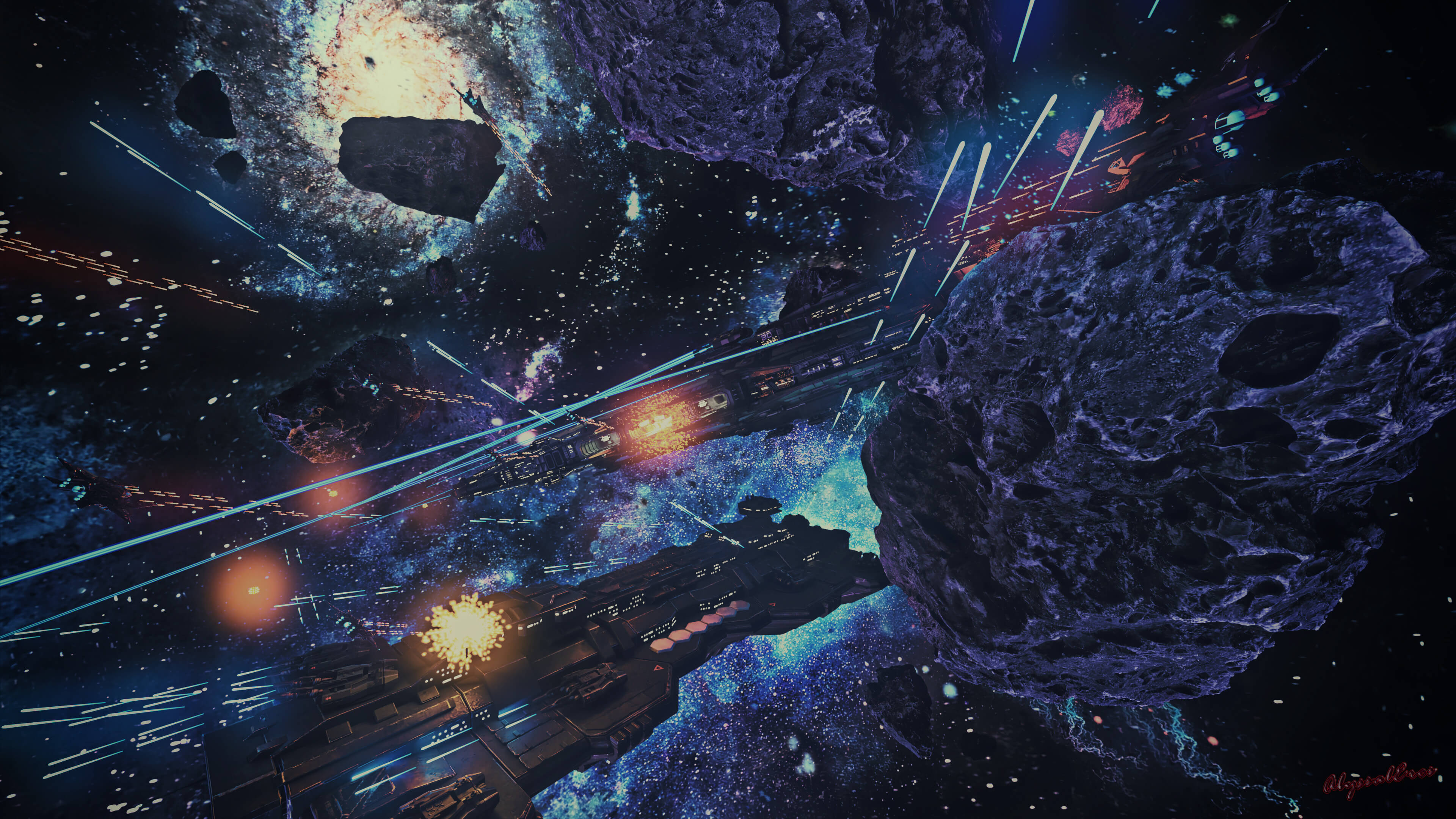 The Asteroid Field Battle 3D Render, Digital Art by AbyssalEros