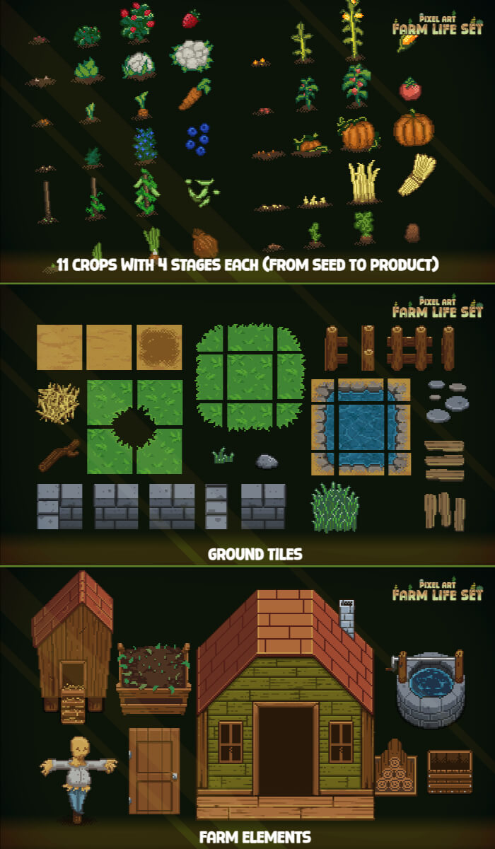 Pixel Art Farm Life Set - 2D Game Asset by Acasas