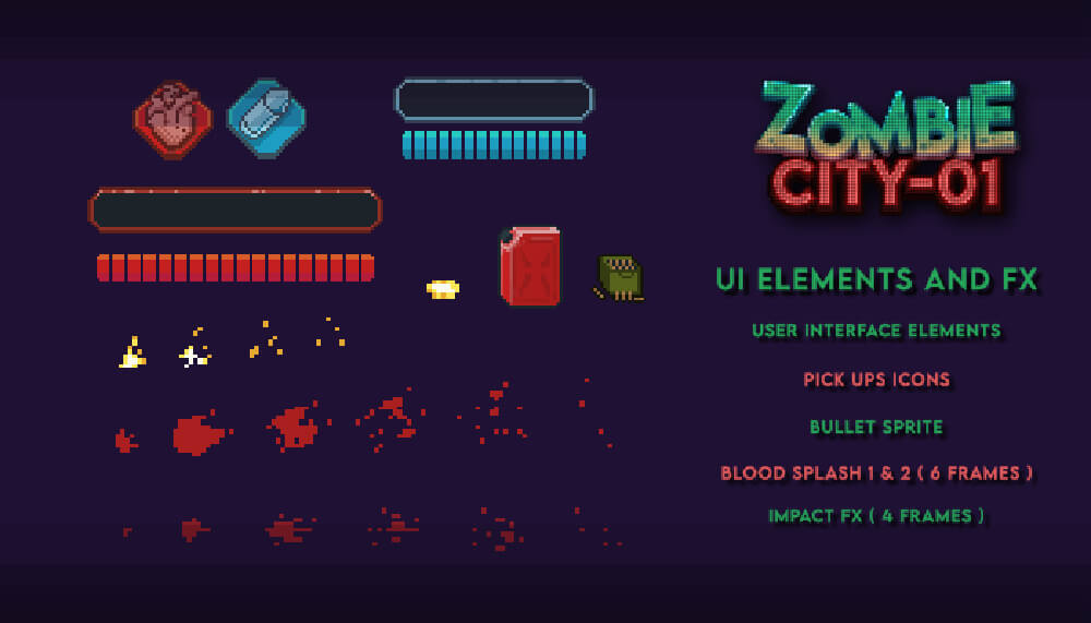 Pixel Art Zombie City 01 - 2D Game Asset by Acasas