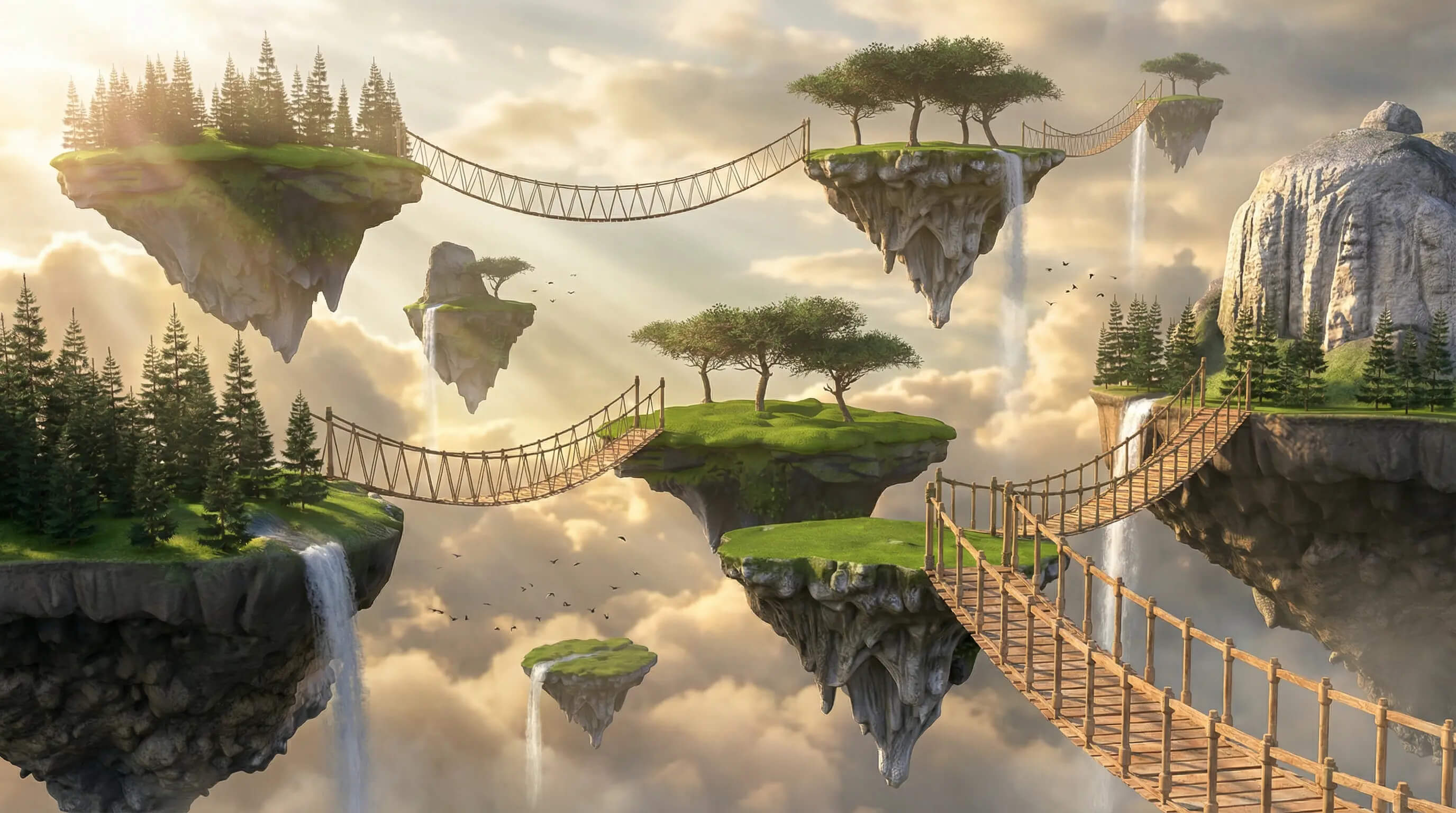 Epic Floating Islands 3D Render, Digital Art by AcharyaPolina