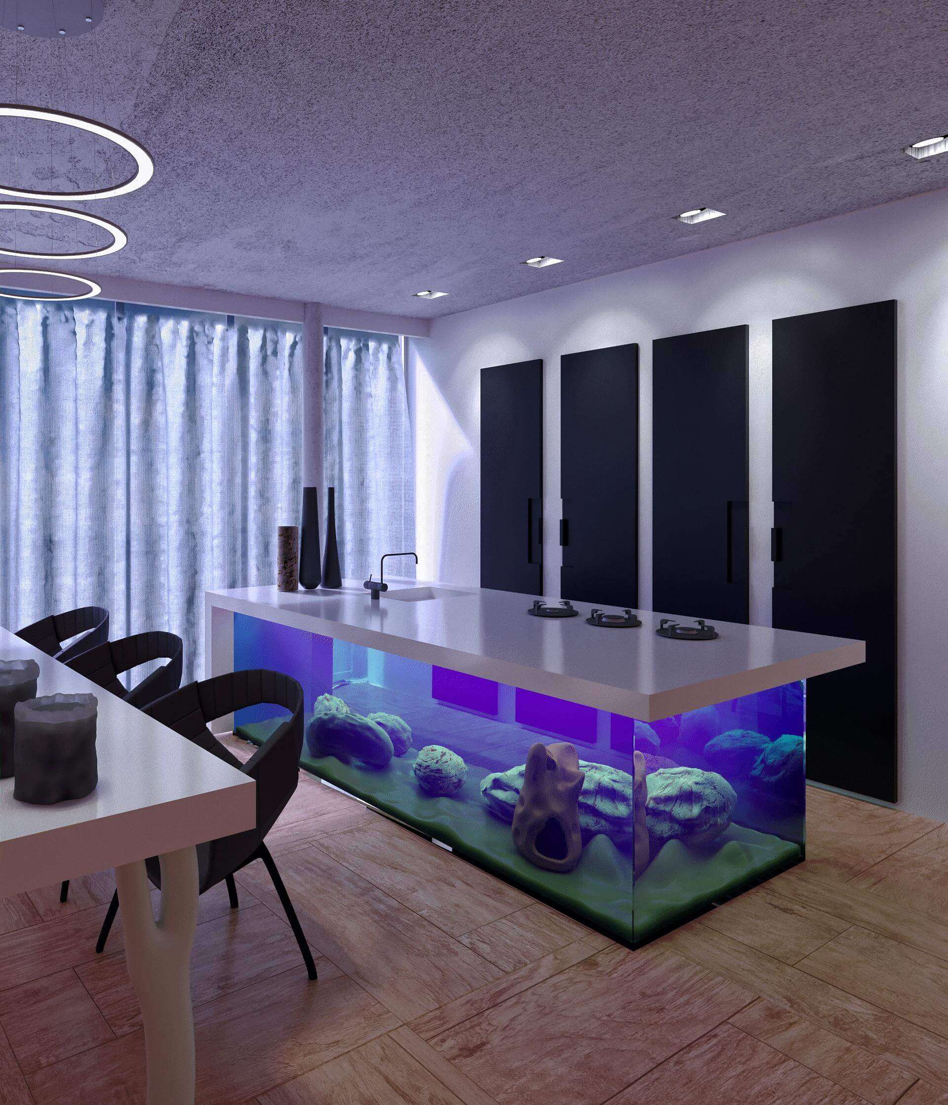 Interior with an aquarium in it. 3D Render, Digital Art by adite