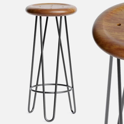 Teak Frisbee Bar Stool - 3D Model by Admiral21