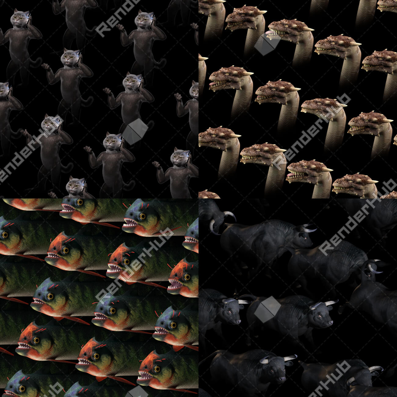 Seamless Tiles of Rendered Animals - Stock Image by Aesli