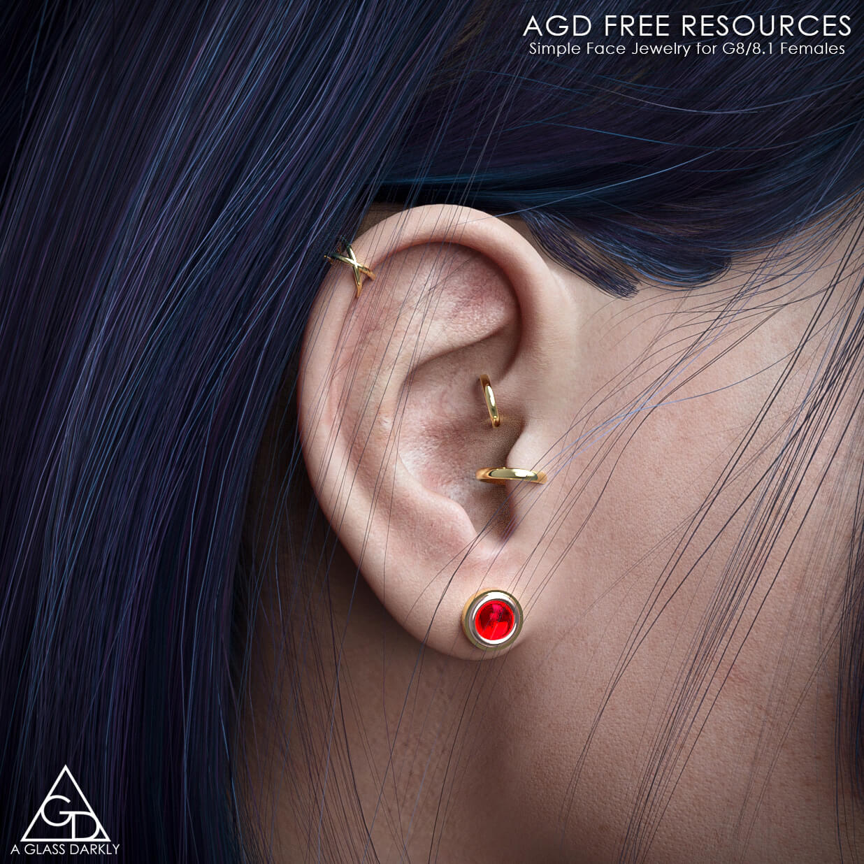 FREE AGD Simple Face Jewelry - Free Daz Content by aglassdarkly