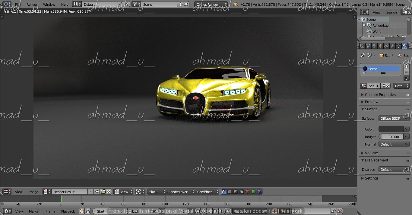 Bugatti 3D Render, Digital Art by ahmad_u
