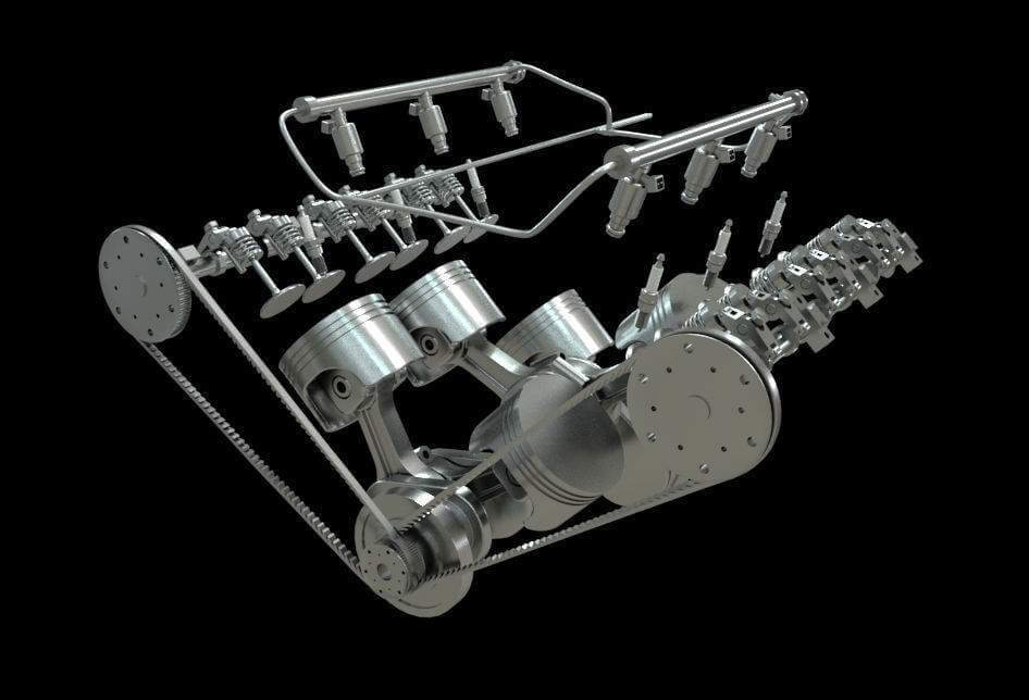 V6 Car Engine - 3D Model by AhmedSaleh