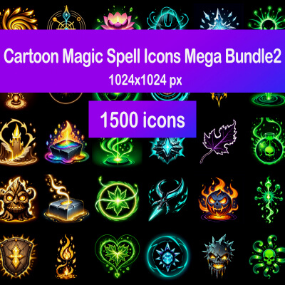 Cartoon Magic Spell Icons Mega Bundle2 - 2D Game Asset by AIgameicons