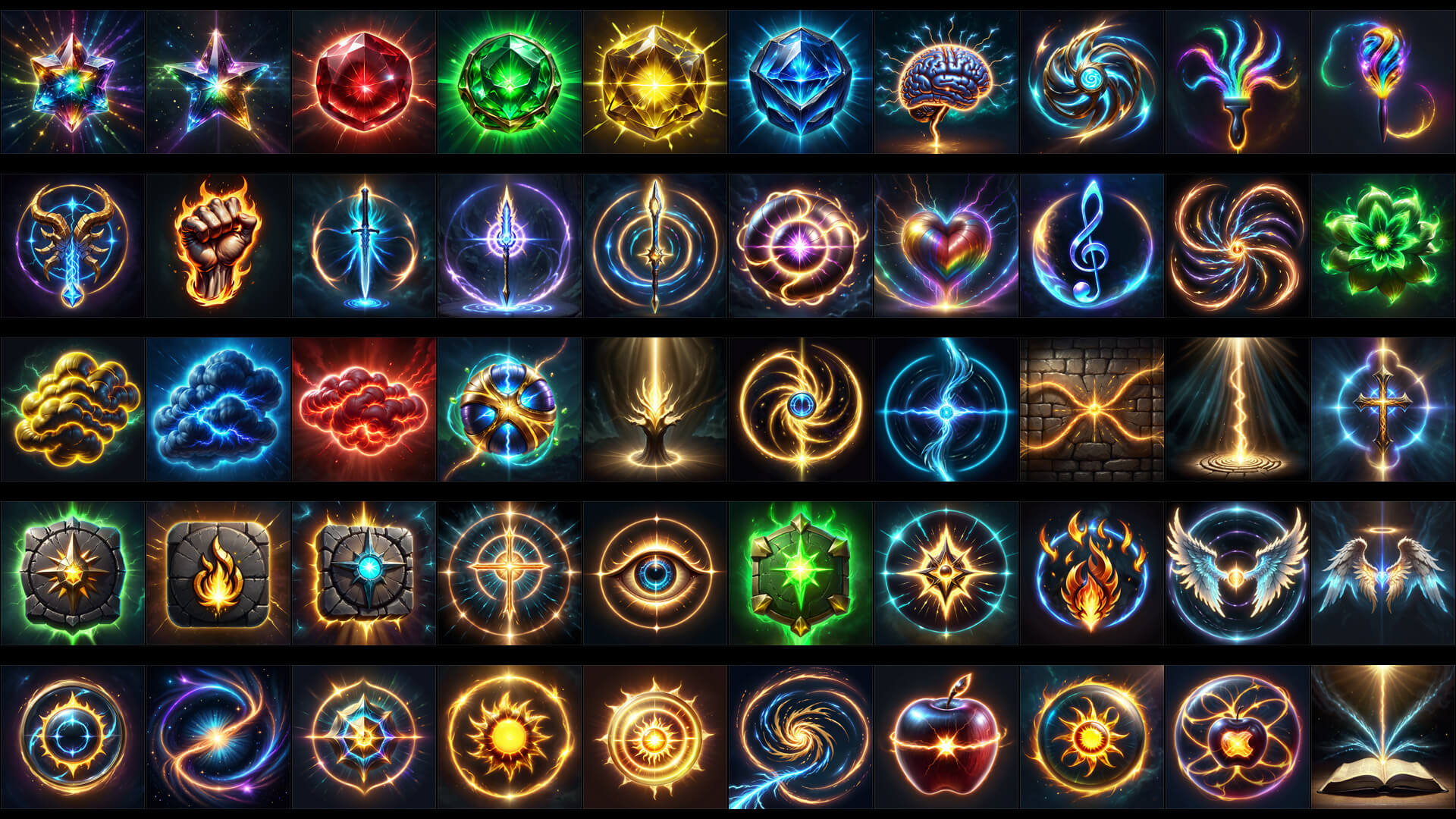 Realistic Magic Spell Icons Mega Bundle2 - 2D Game Asset by AIgameicons