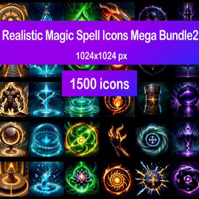 Realistic Magic Spell Icons Mega Bundle2 - 2D Game Asset by AIgameicons