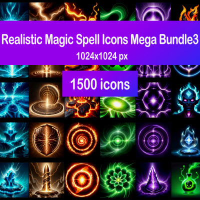 Realistic Magic Spell Icons Mega Bundle3 - 2D Game Asset by AIgameicons