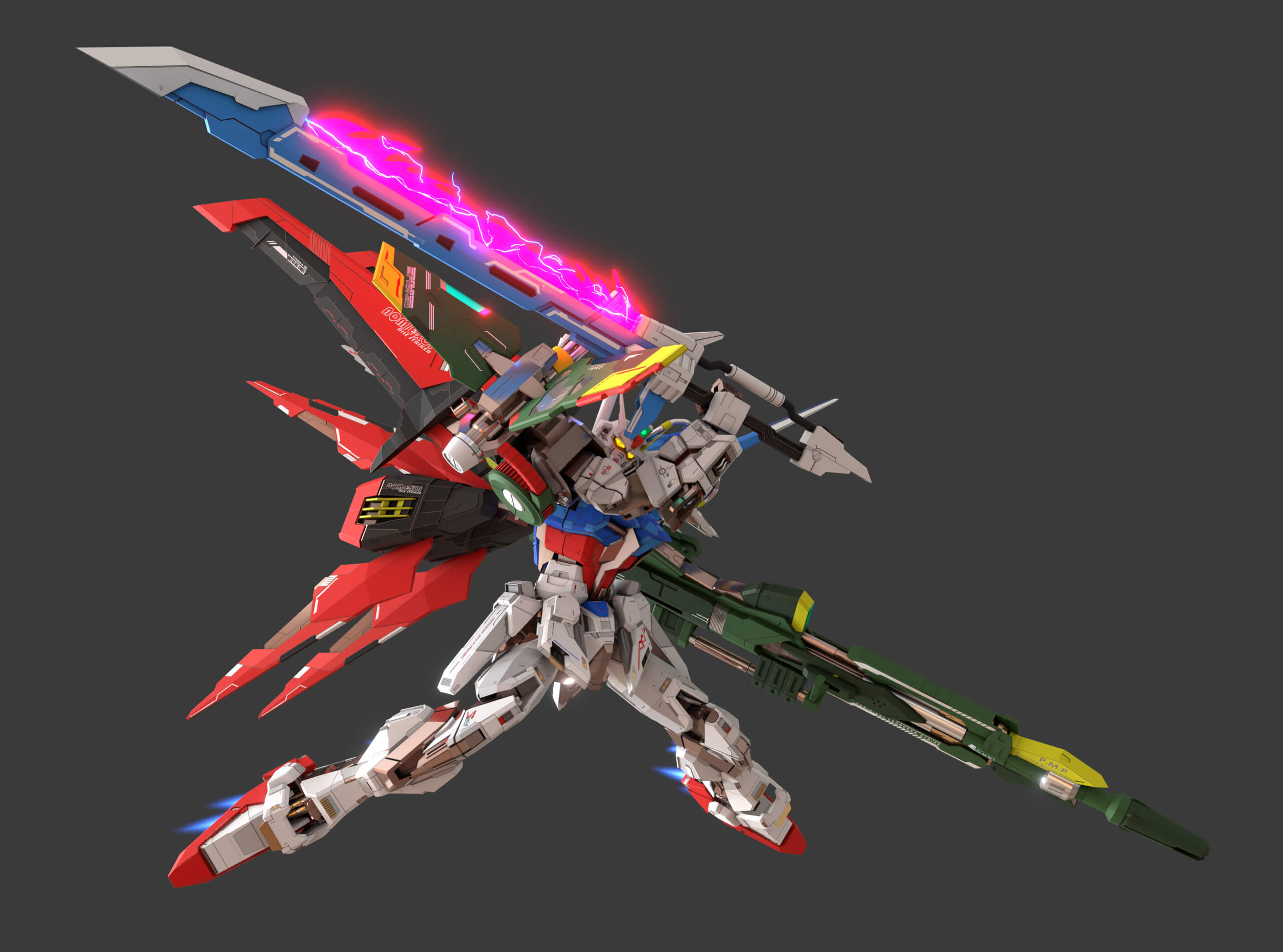 3 in 1 Aile Sword Launcher Strike Gundam Remake - Rigged 3D Model by ...