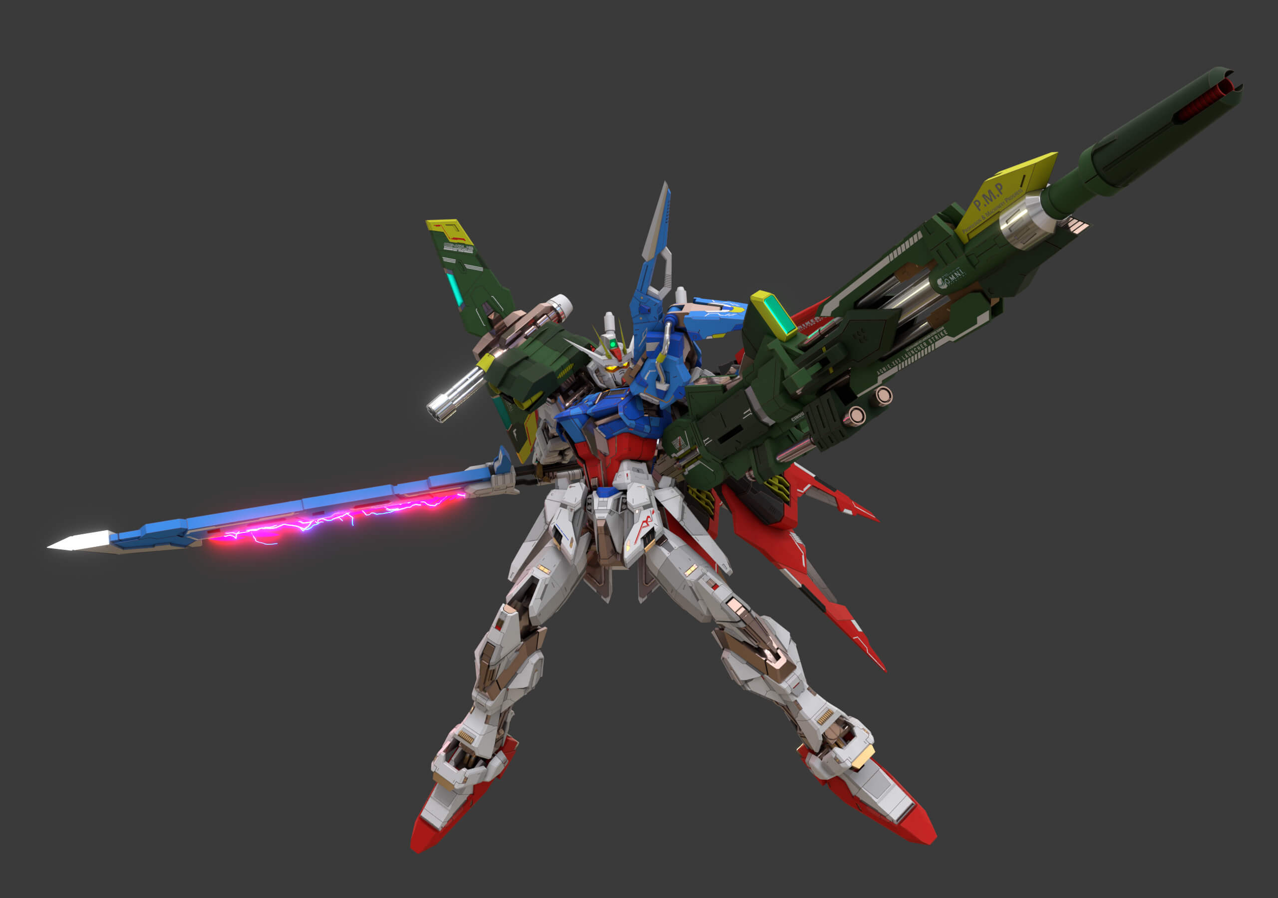 3 in 1 Aile Sword Launcher Strike Gundam Remake - Rigged 3D Model by ...