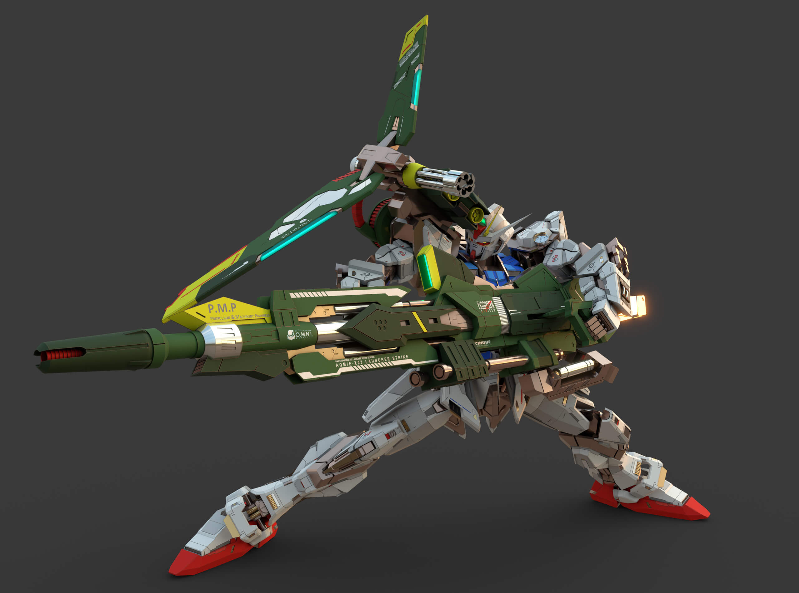 3 in 1 Aile Sword Launcher Strike Gundam Remake - Rigged 3D Model by ...