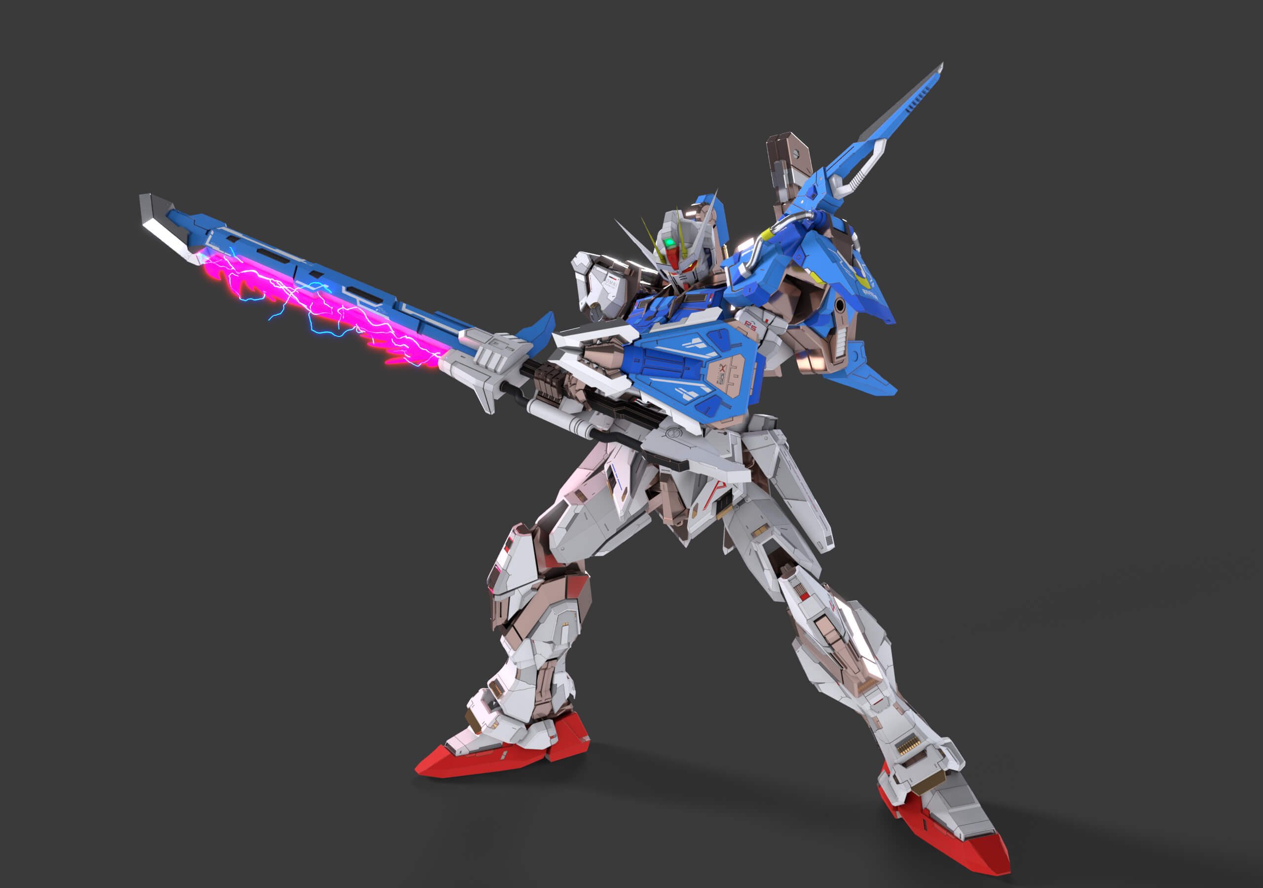 3 in 1 Aile Sword Launcher Strike Gundam Remake - Rigged 3D Model by ...