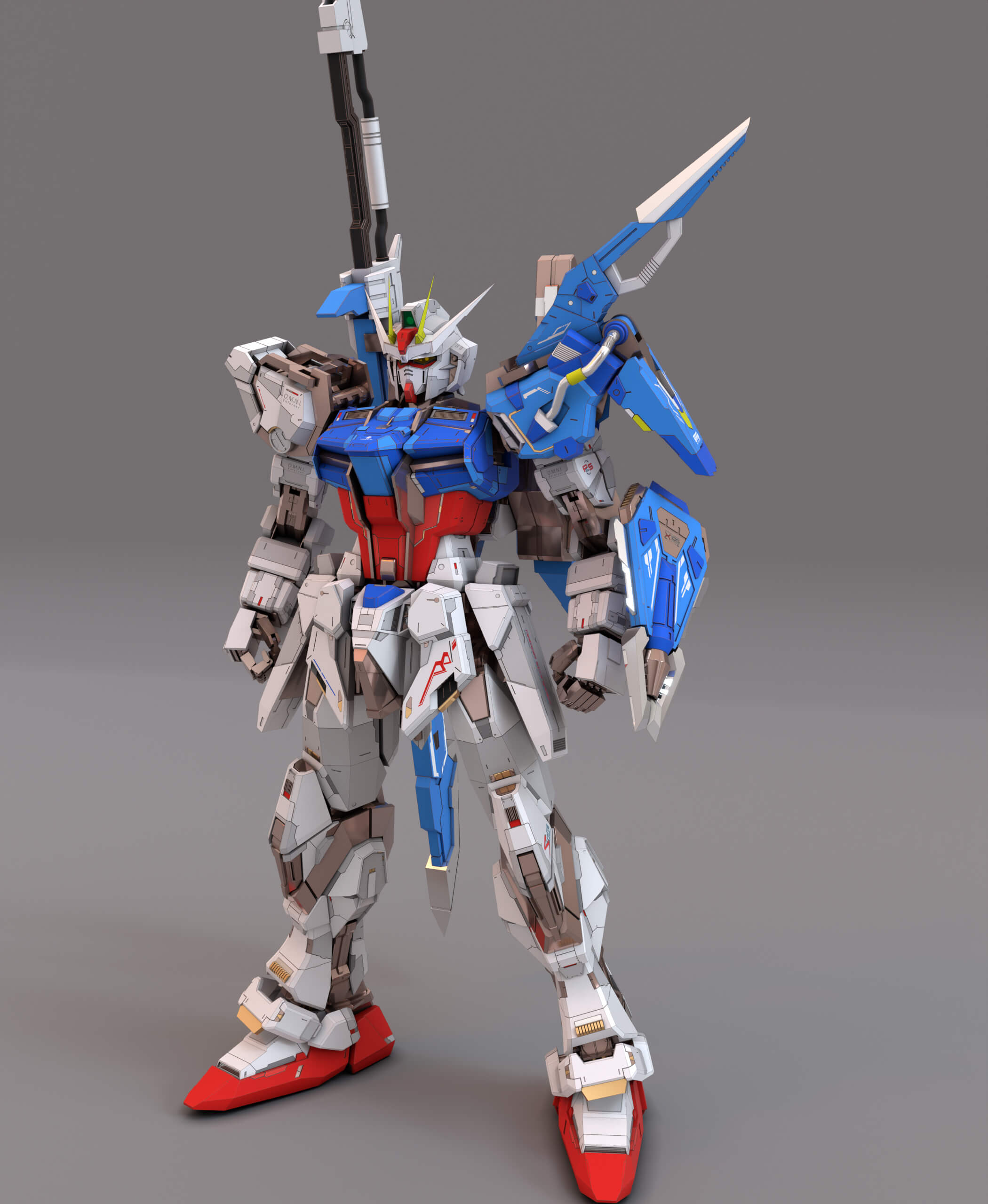 3 in 1 Aile Sword Launcher Strike Gundam Remake - Rigged 3D Model by ...