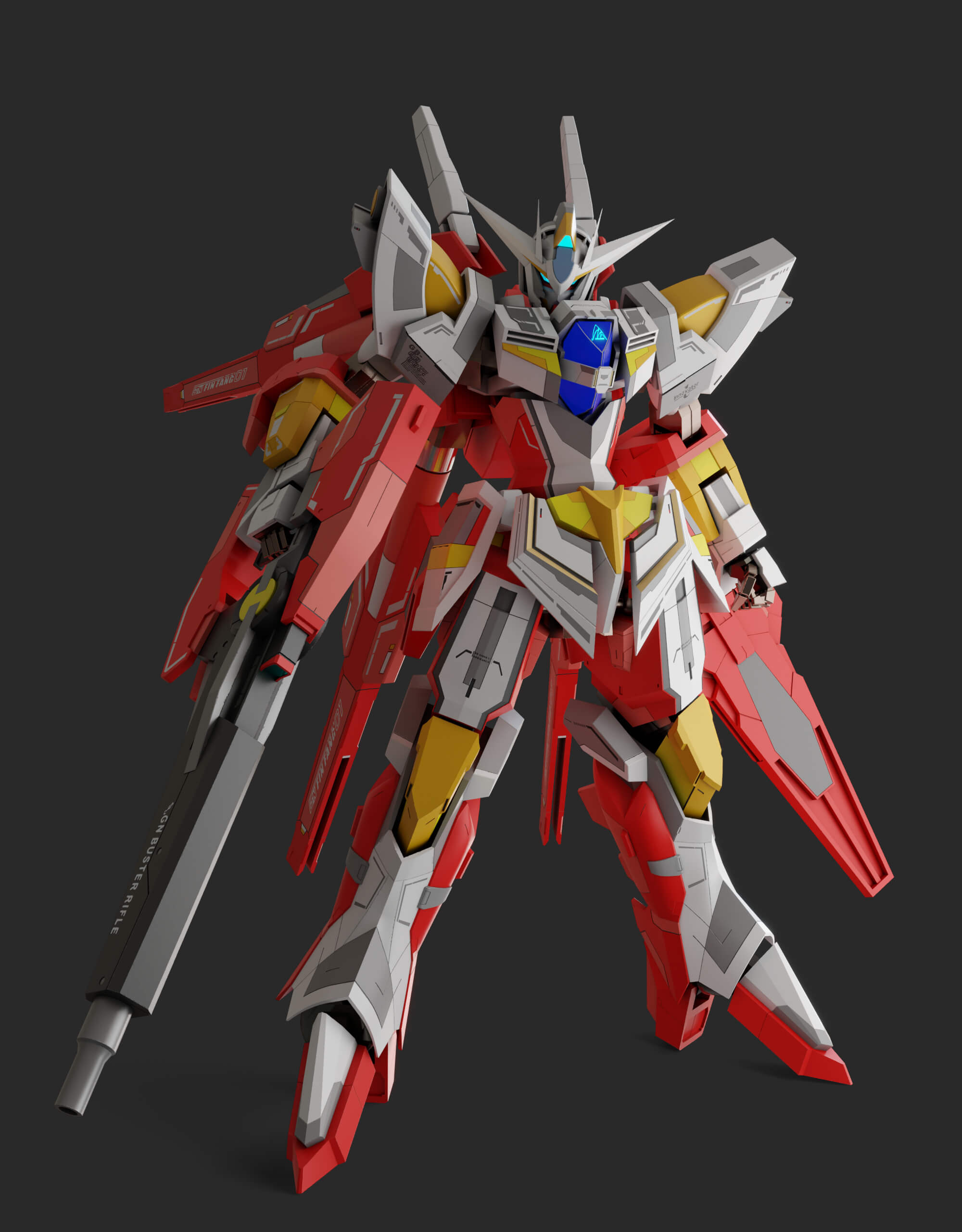 Reborn Gundam Custom 3D Render, Digital Art by Akbar_Indra