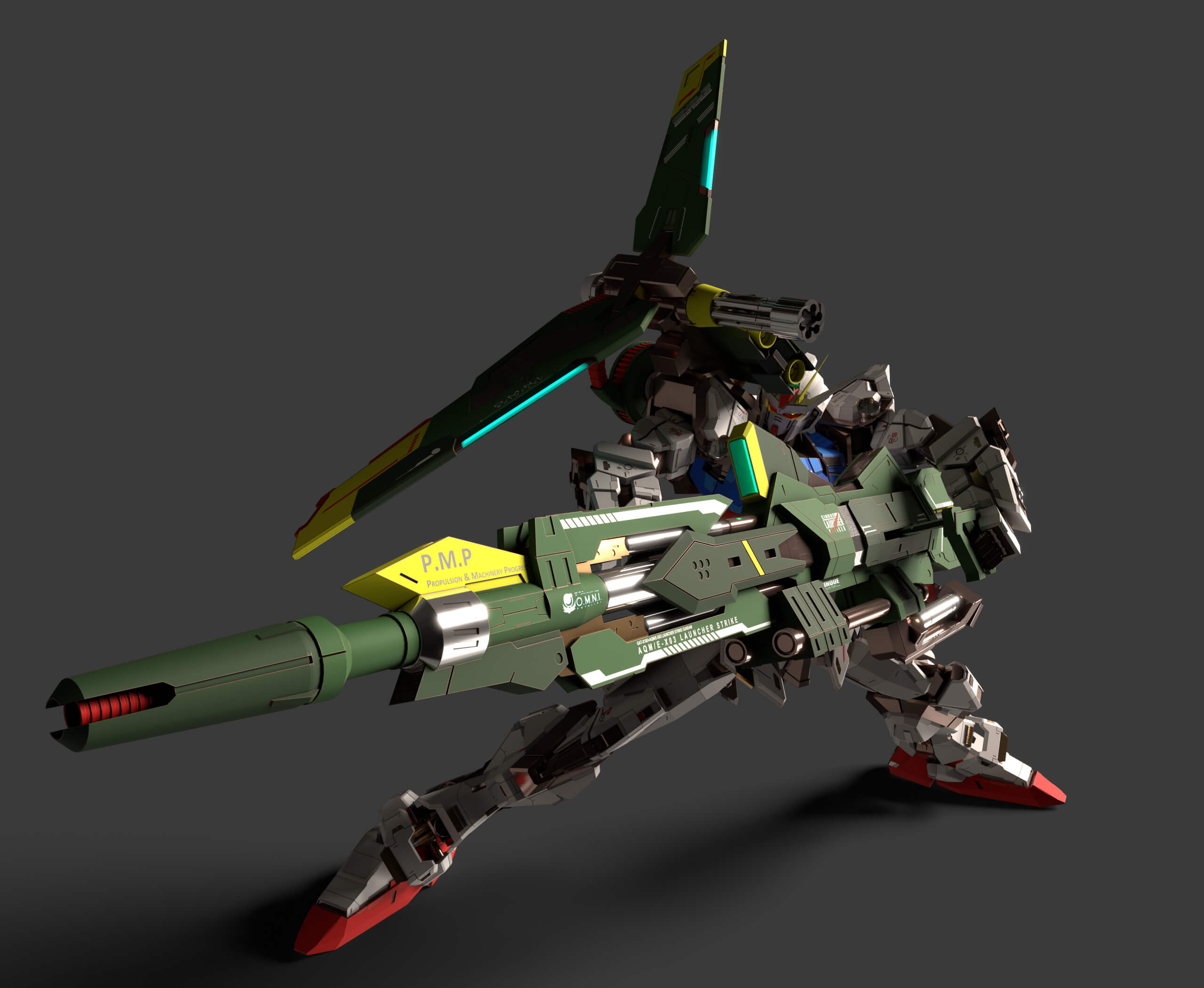 Launcher Strike Gundam Remake - Rigged 3D Model by Akbar_Indra