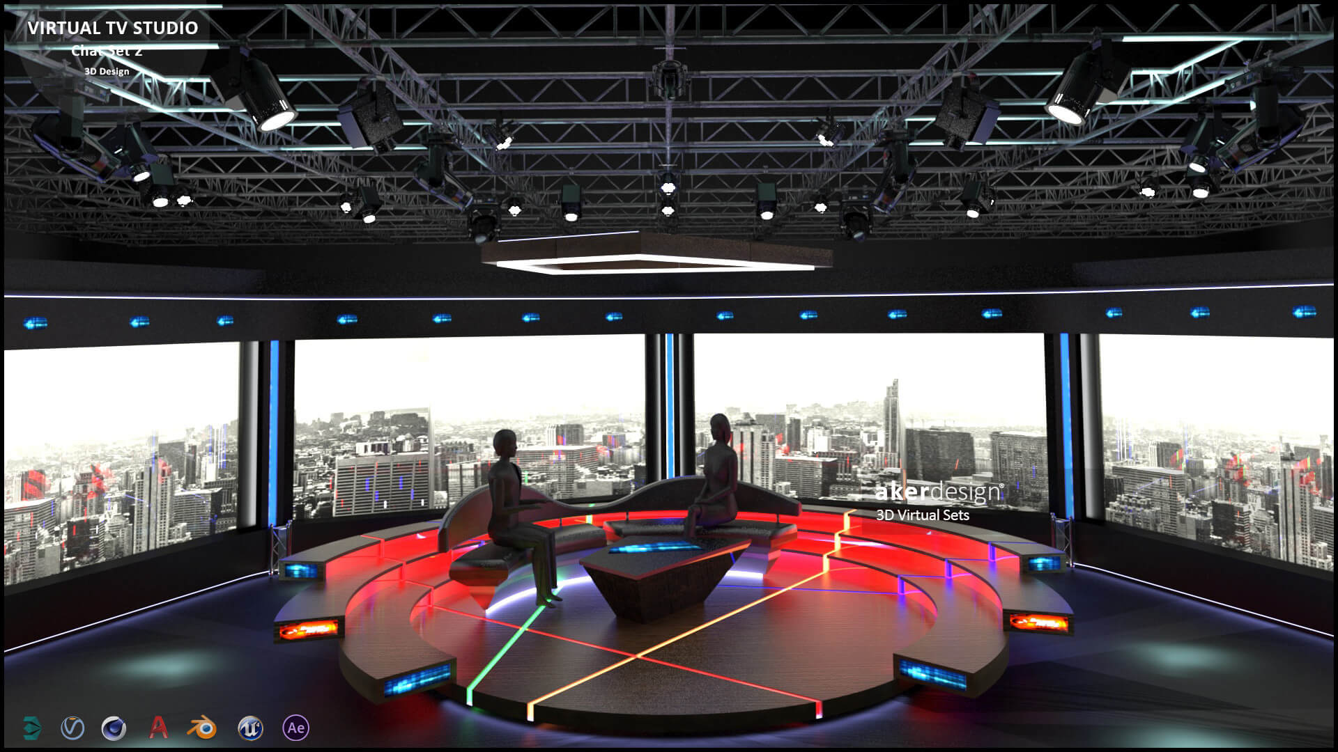 Virtual TV Studio Chat Set 2 3D Render, Digital Art by akerstudio