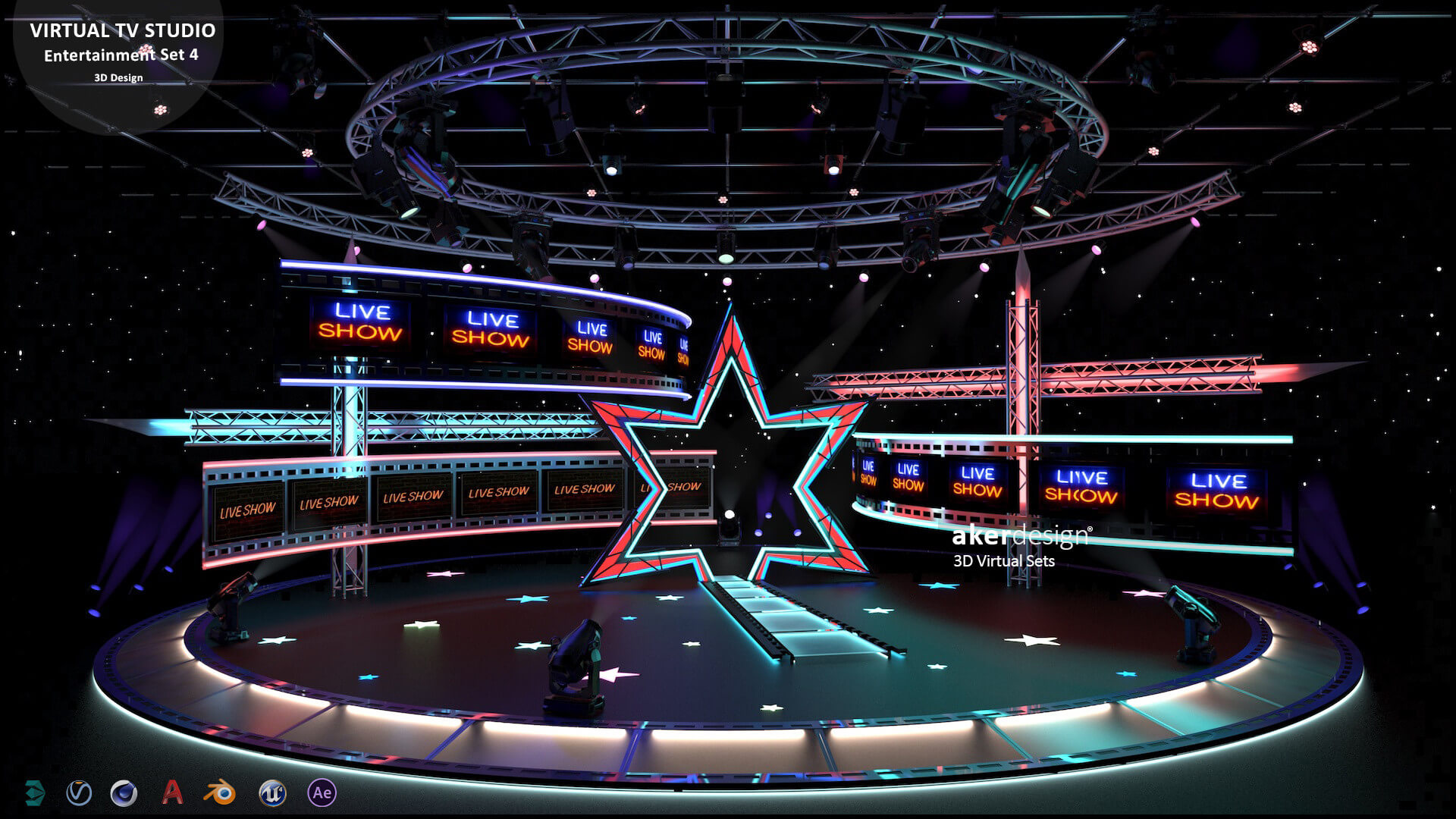 Virtual TV Studio Entertainment Set 4 3D Render by akerstudio