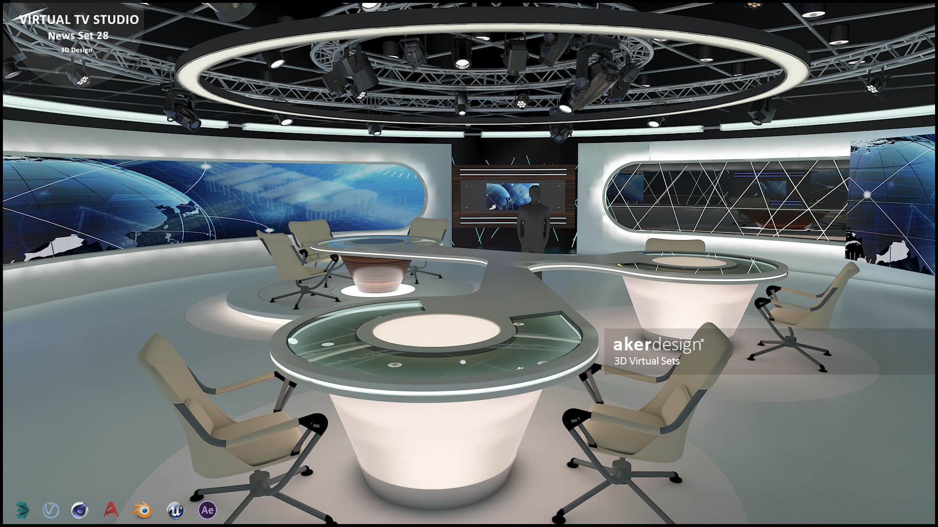 Virtual TV Studio News Set 28 3D Render by akerstudio