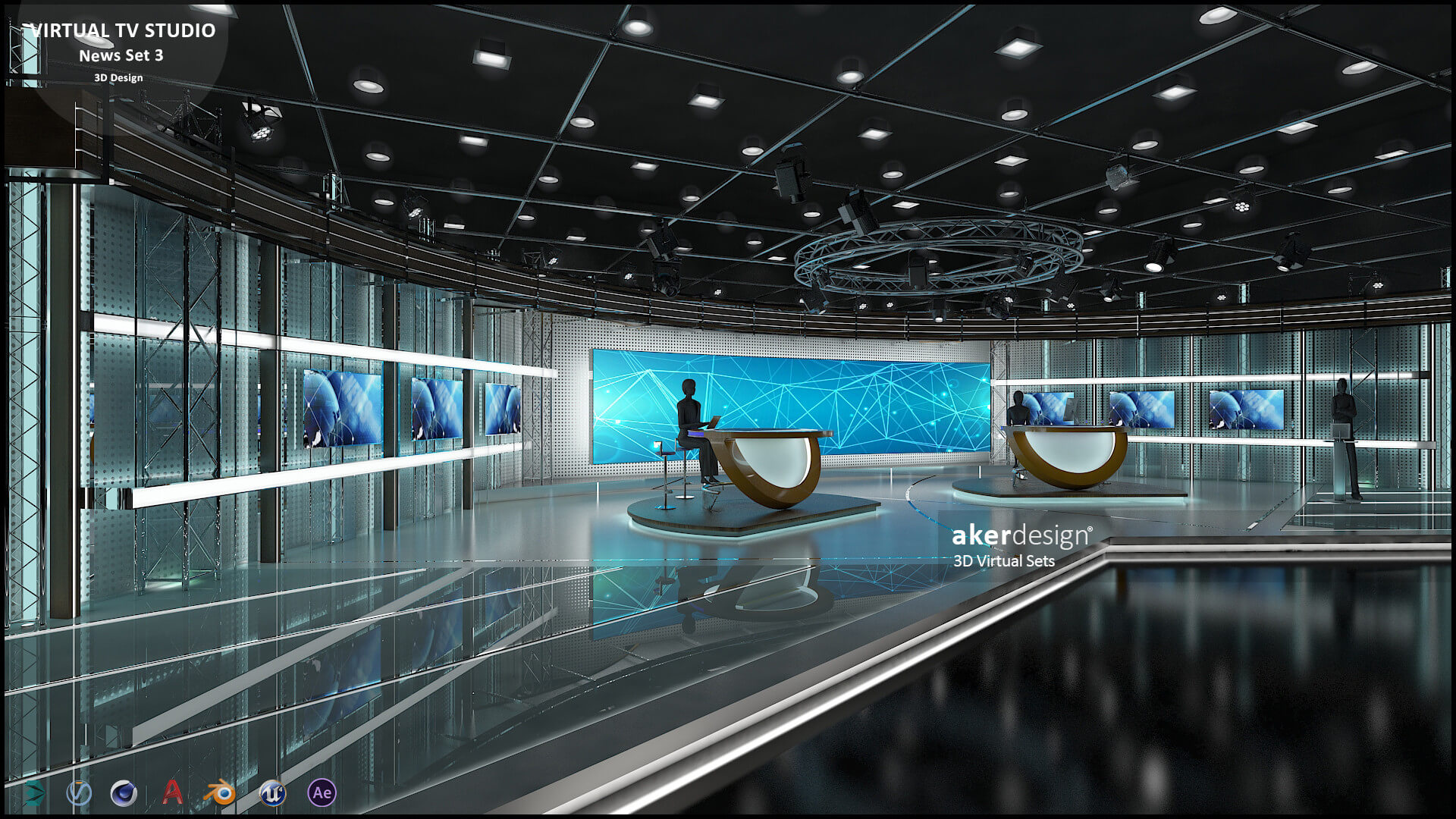 Virtual TV Studio News Set 3 3D Render, Digital Art by akerstudio