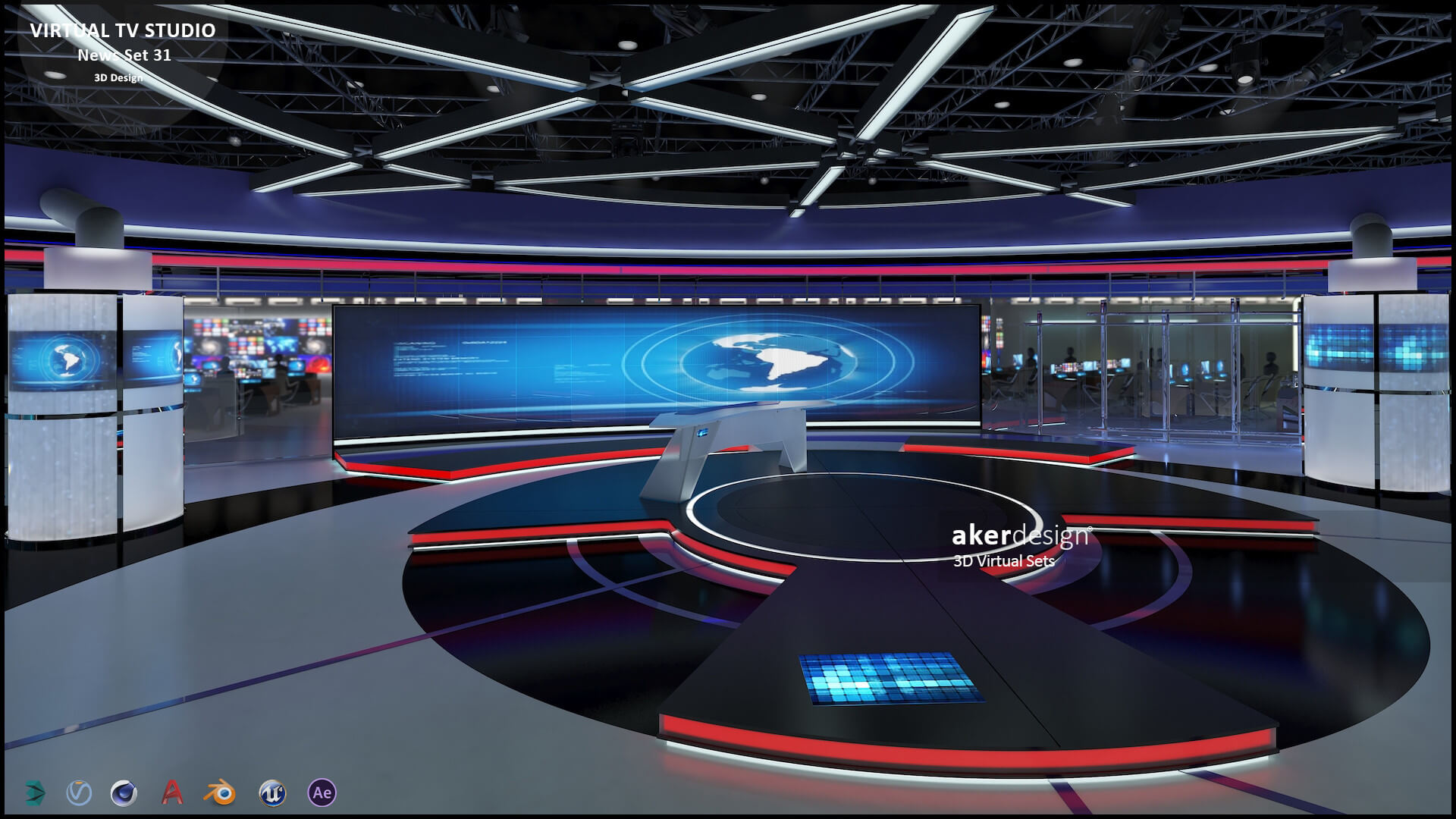 Virtual TV Studio News Set 31 3D Render | RenderHub Gallery