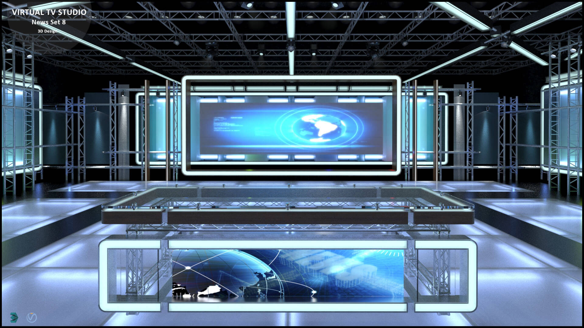 Virtual TV Studio News Set 8 - 3D Model by akerstudio