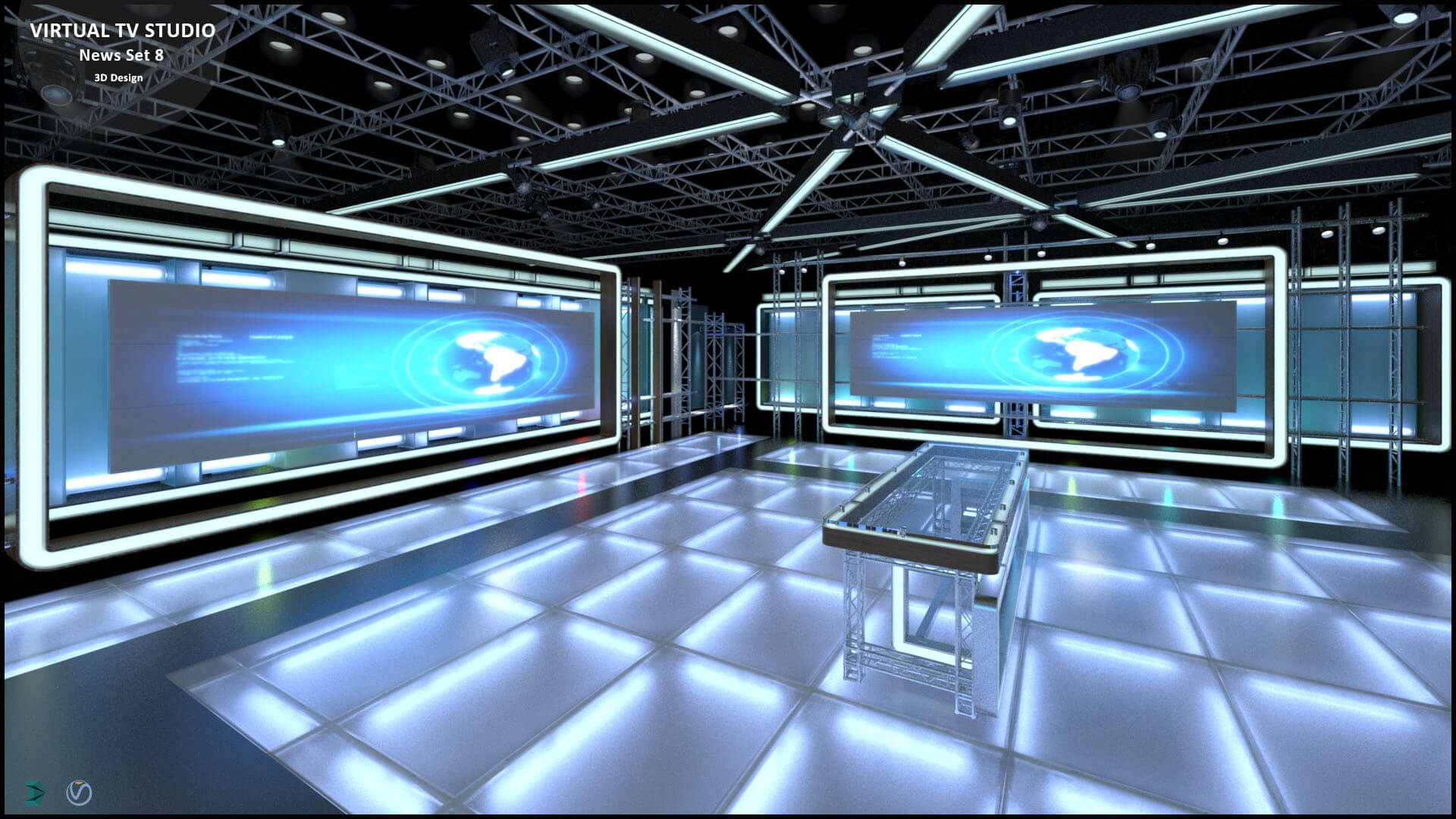 Virtual TV Studio News Set 8 - 3D Model by akerstudio