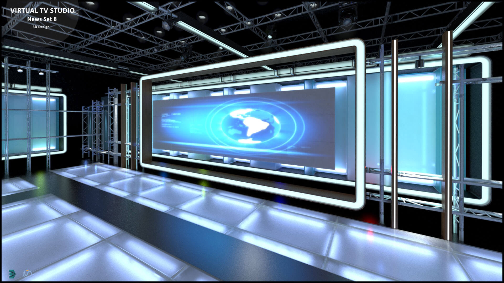 Virtual TV Studio News Set 8 - 3D Model by akerstudio