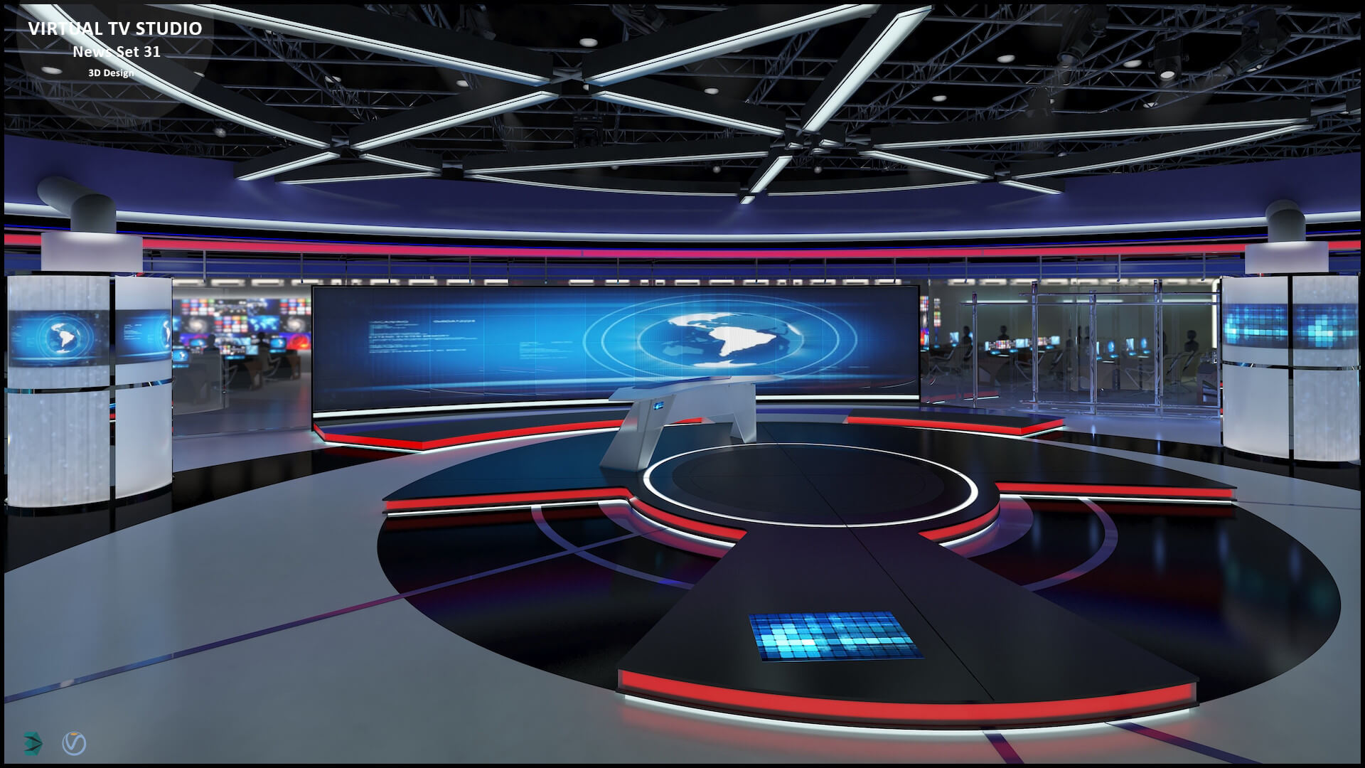 Virtual TV Studio Sets - Collection Vol 16 - 9 PCS Design 3D Model by akerstudio