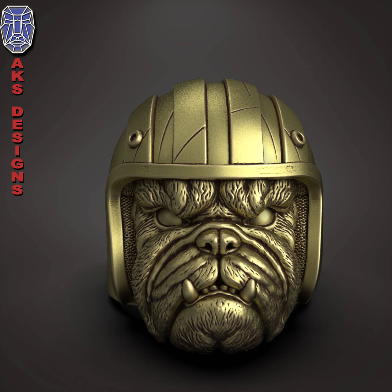 Bulldog Biker Version 1 Ring 3D Print Stl File by AKS designs