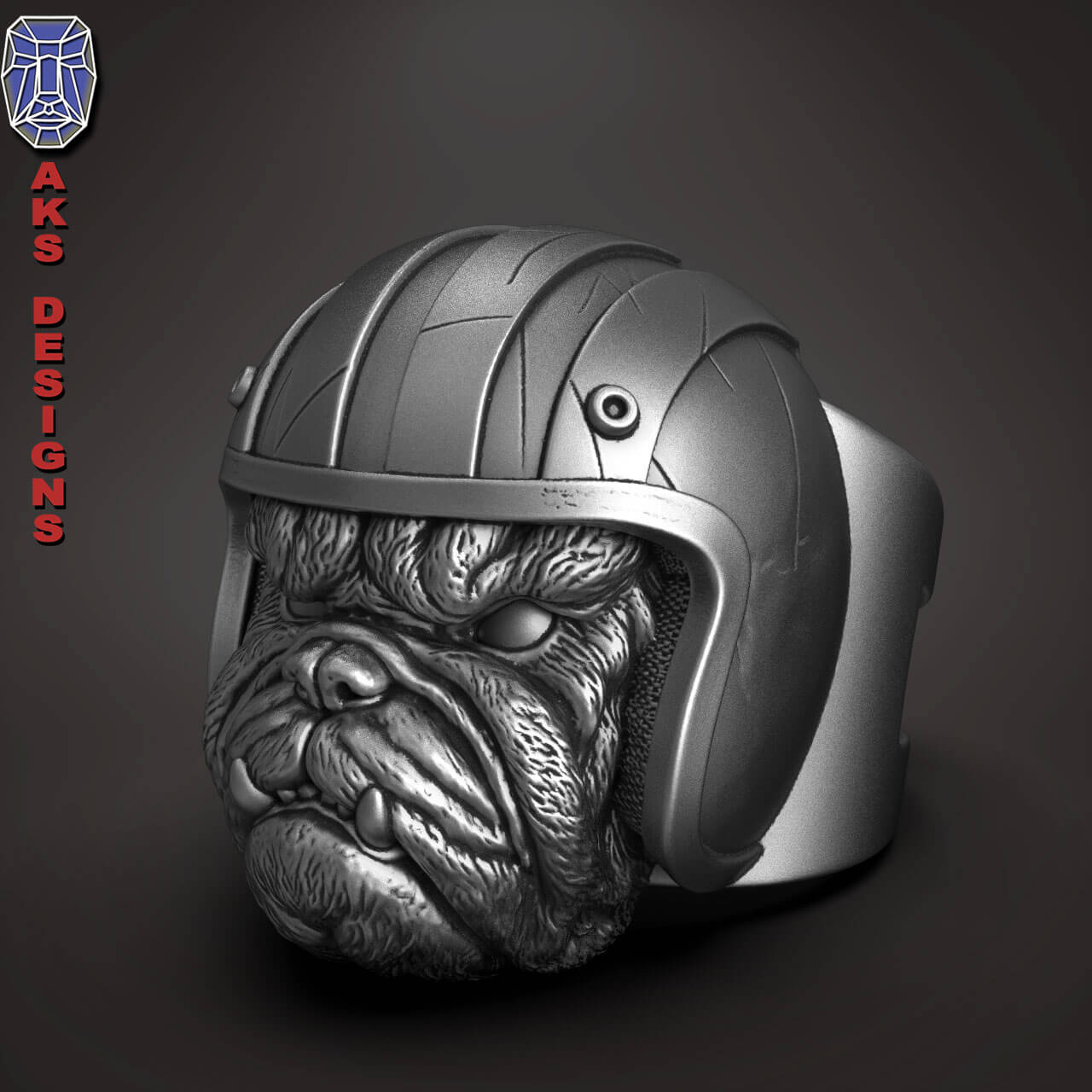 Bulldog Biker Version 1 Ring 3D Print Stl File by AKS designs