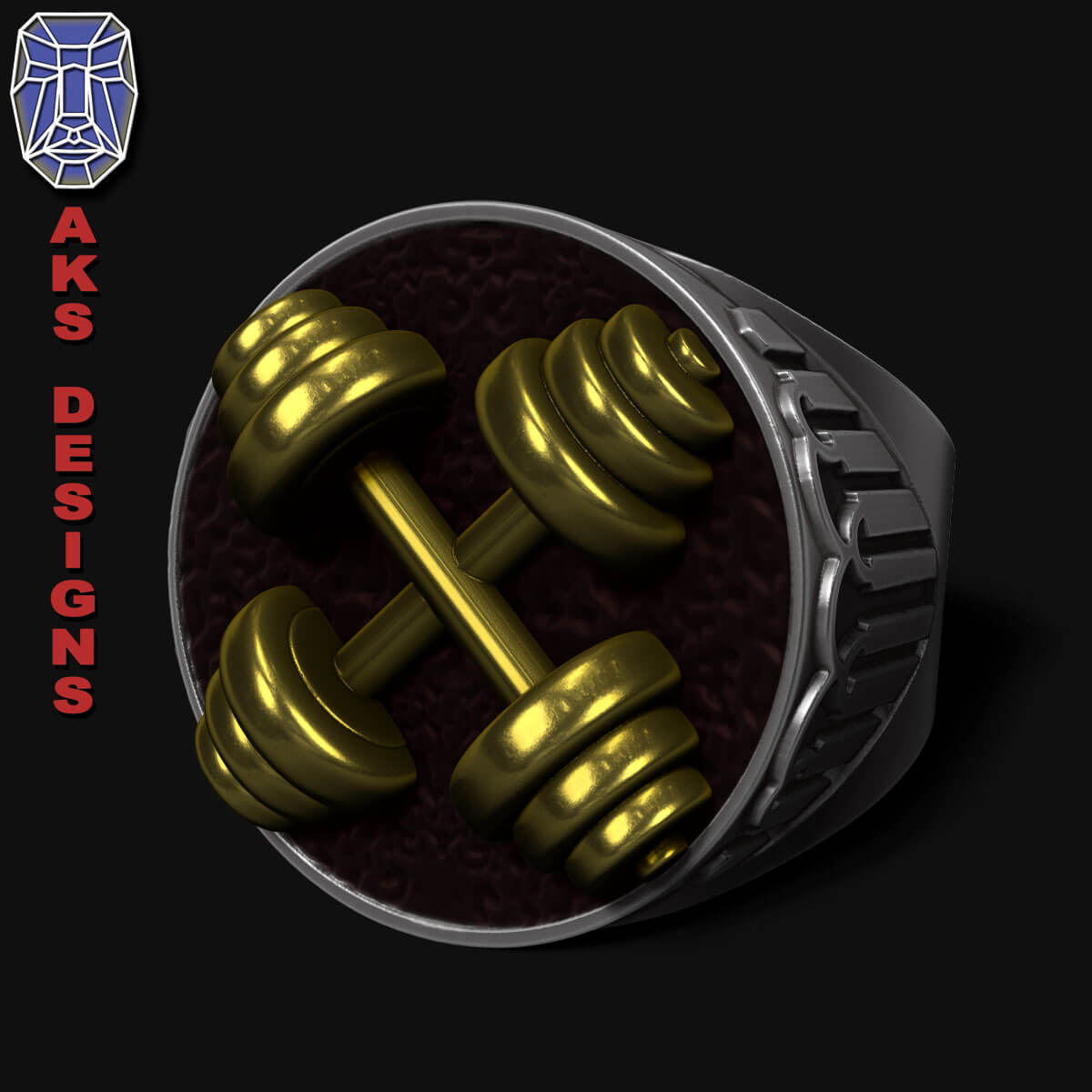 Ring Jewelery Mens Dumbbell V157 - 3D Print Model by AKS designs