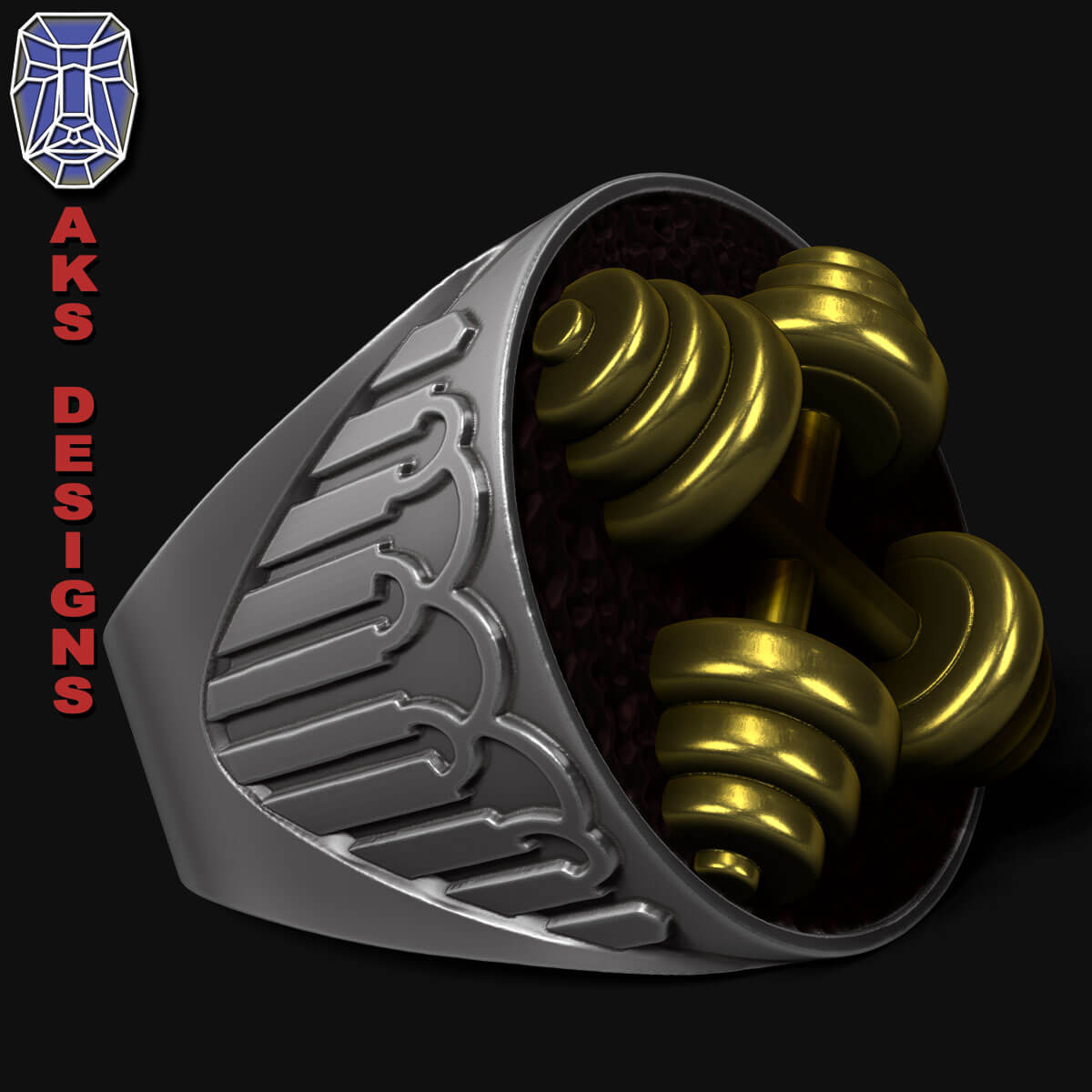 Ring Jewelery Mens Dumbbell V157 - 3D Model by AKS designs