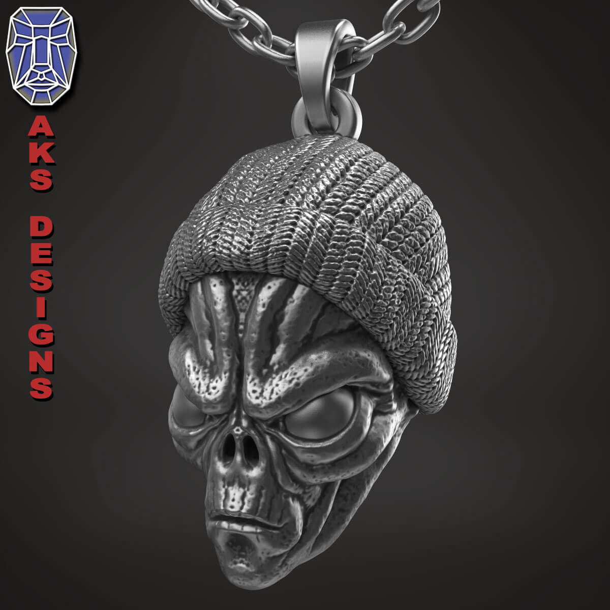 Skull Pendant Jewelery Alien With Cap V1 3D Print Model by AKS designs