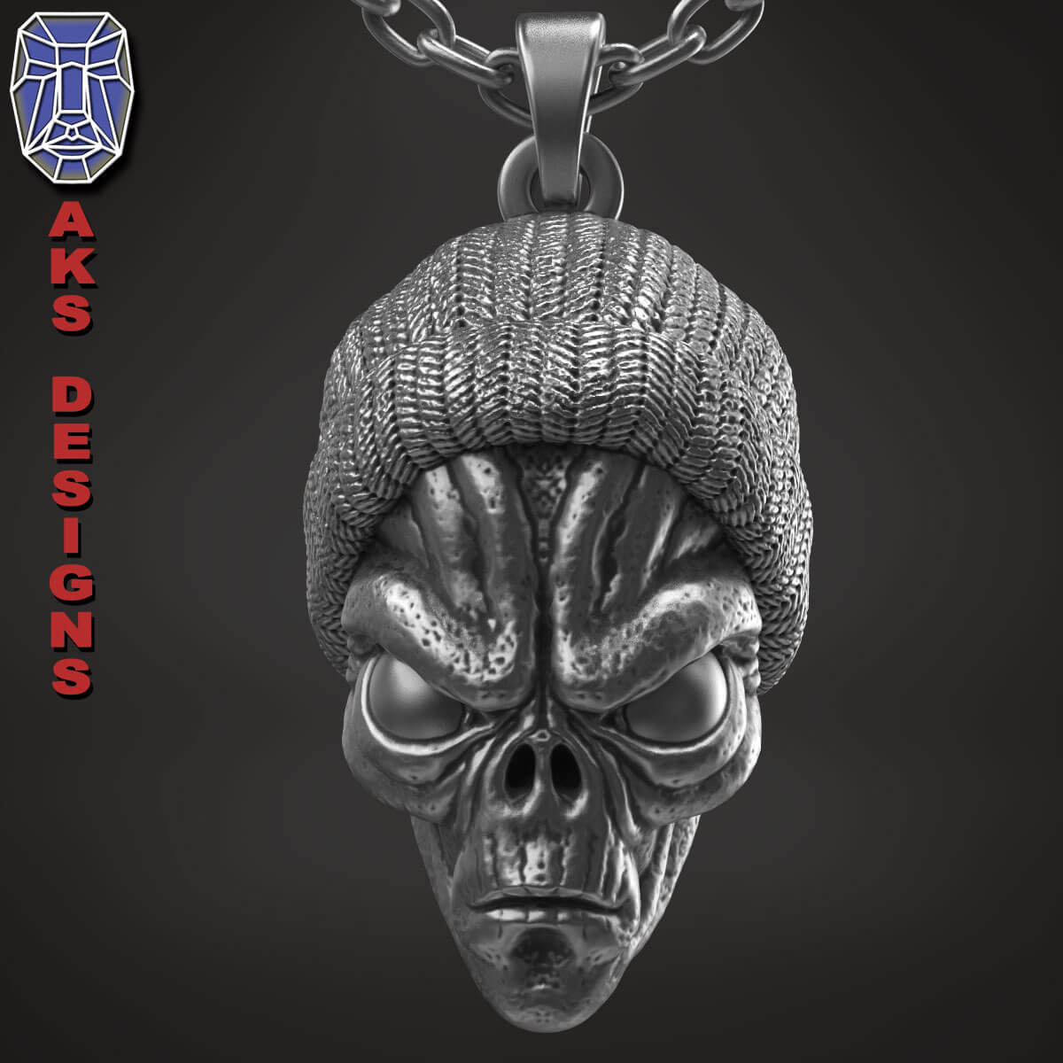 Skull Pendant Jewelery Alien With Cap V1 3D Print Model by AKS designs