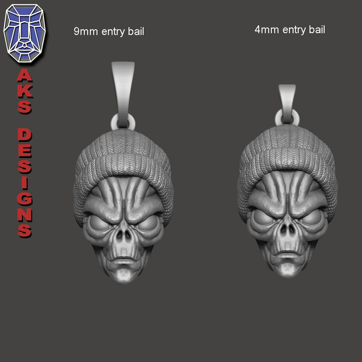 Skull Pendant Jewelery Alien With Cap V1 3D Print Model by AKS designs