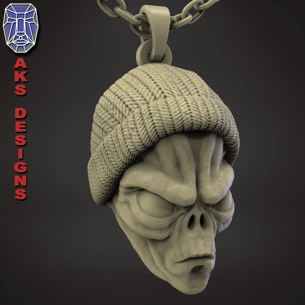 Skull Pendant Jewelery Alien With Cap V1 3D Print Model by AKS designs