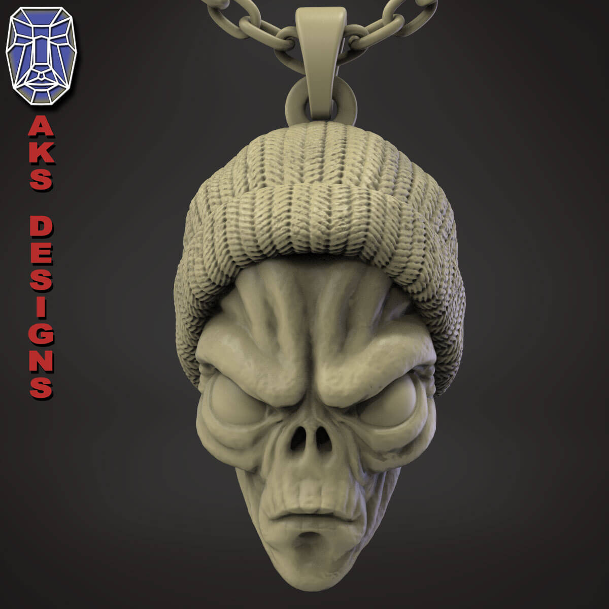 Skull Pendant Jewelery Alien With Cap V1 3D Print Model by AKS designs