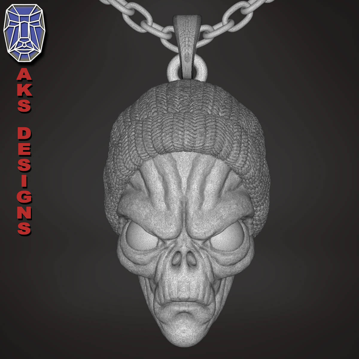 Skull Pendant Jewelery Alien With Cap V1 3D Print Model by AKS designs
