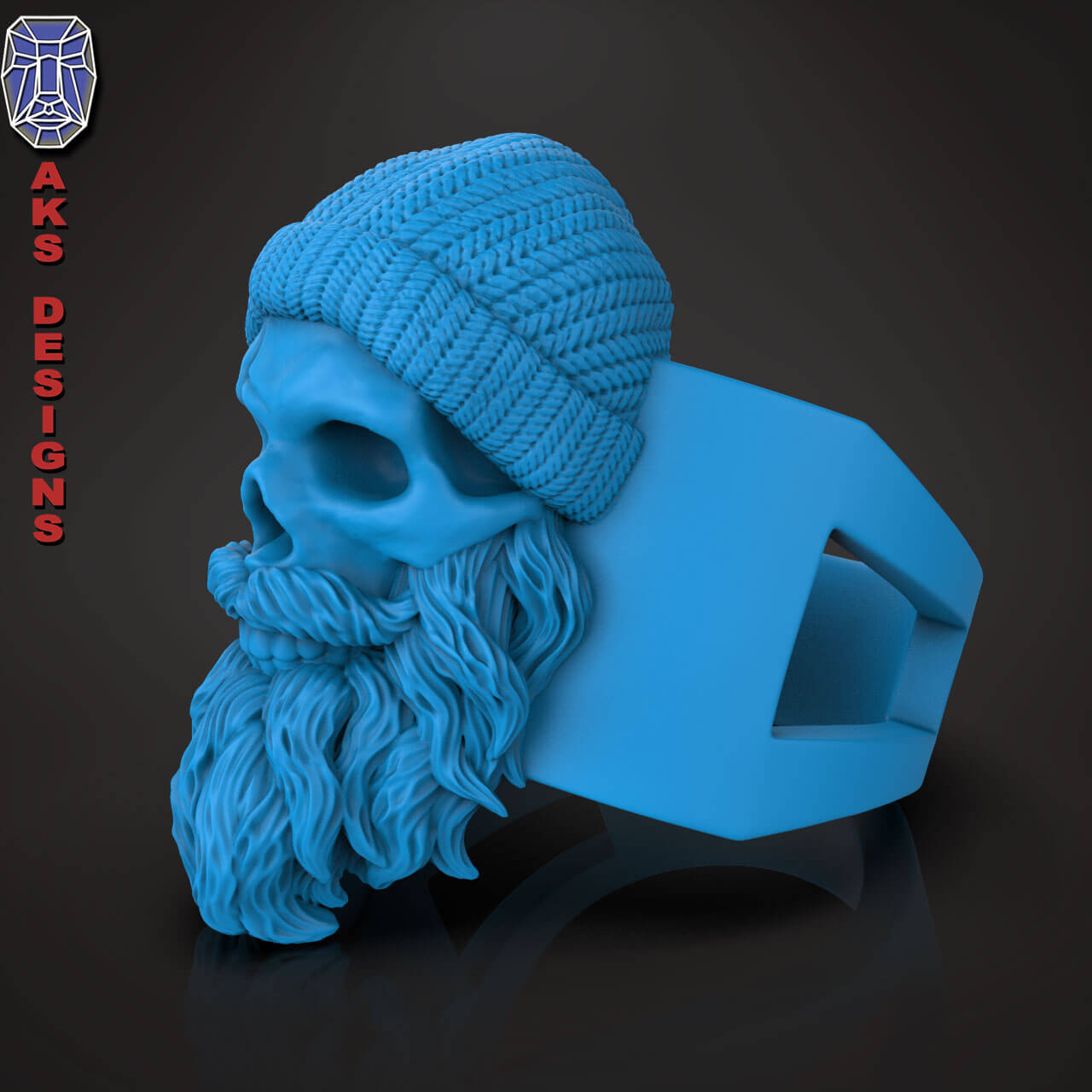 Skull Ring Jewelery Bearded Skull With Cap Version1 - 3D Print Model by ...