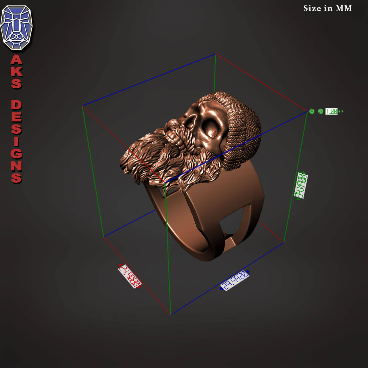 Skull Ring Jewelery Bearded Skull With Cap Version1 - 3D Print Model by ...