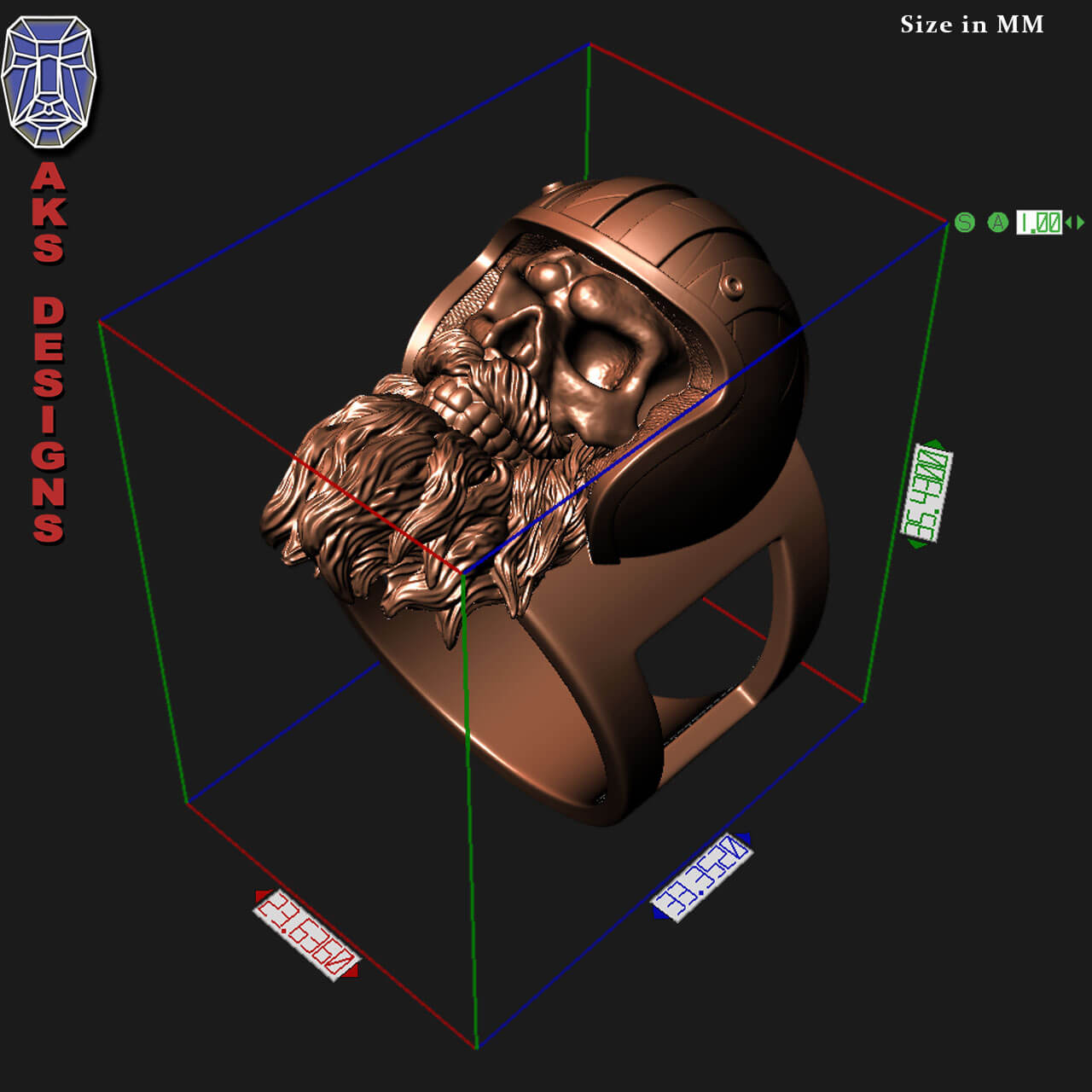 Skull Ring Jewelry Biker Skull 5 Stl File - 3D Print Model by AKS designs