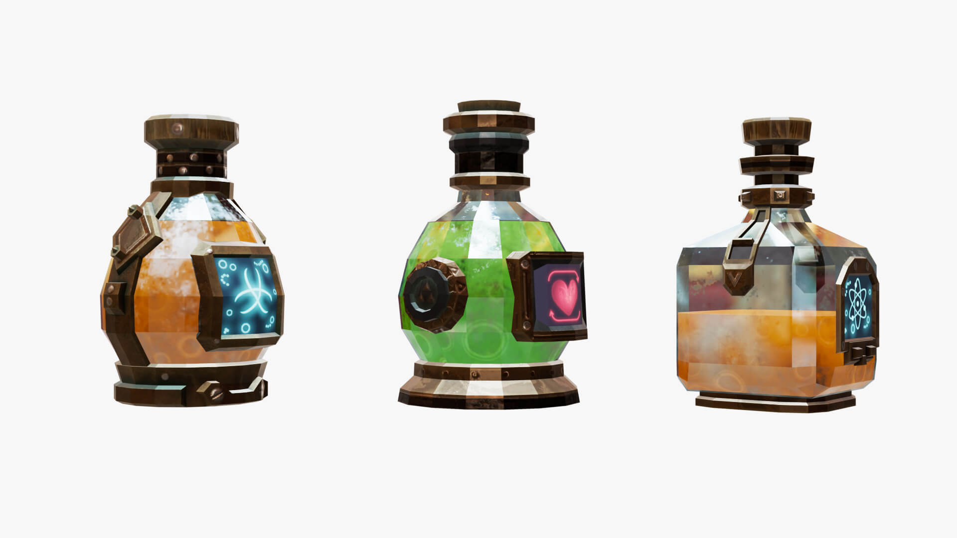 Set of Bottles With Potion - 3D Model by Aksana3D